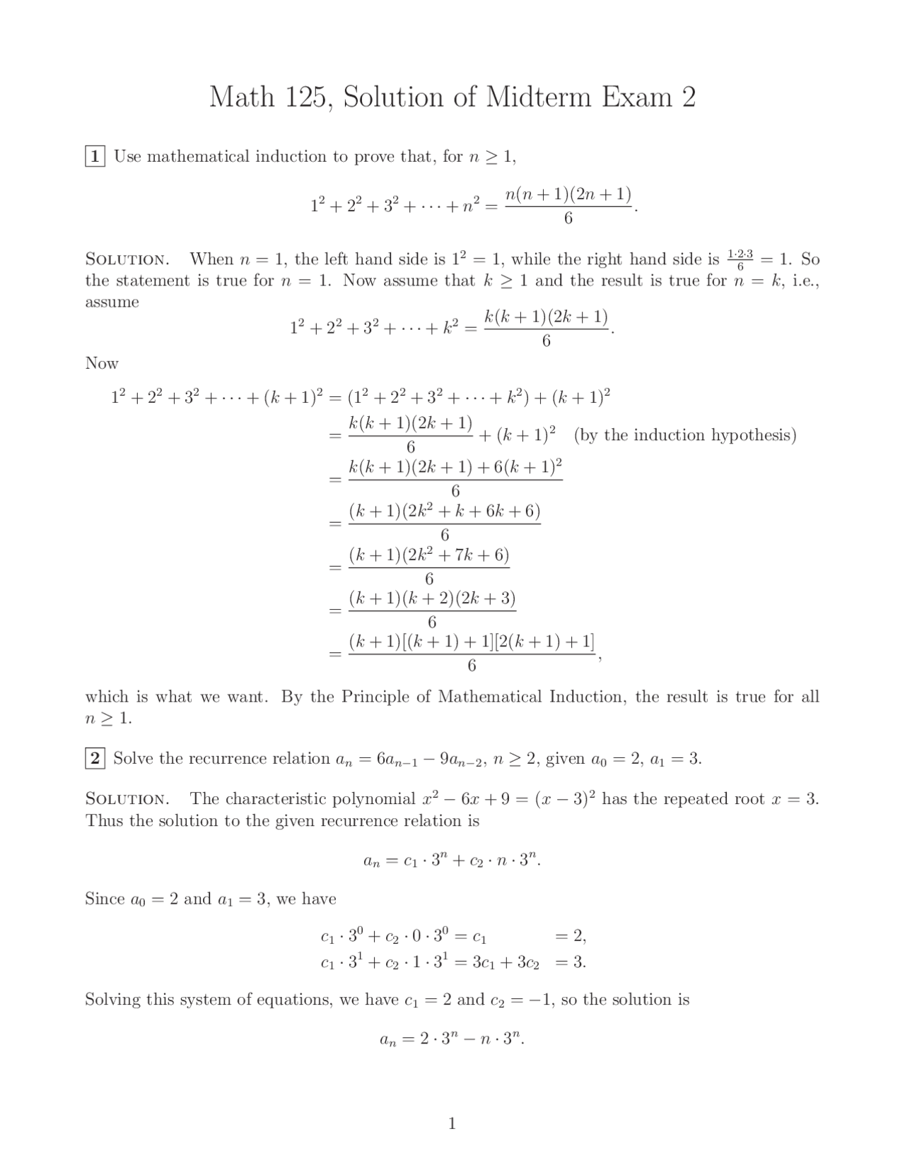 Solution Of Midterm Exam 2 Discrete Mathematics I Math 125 Exams