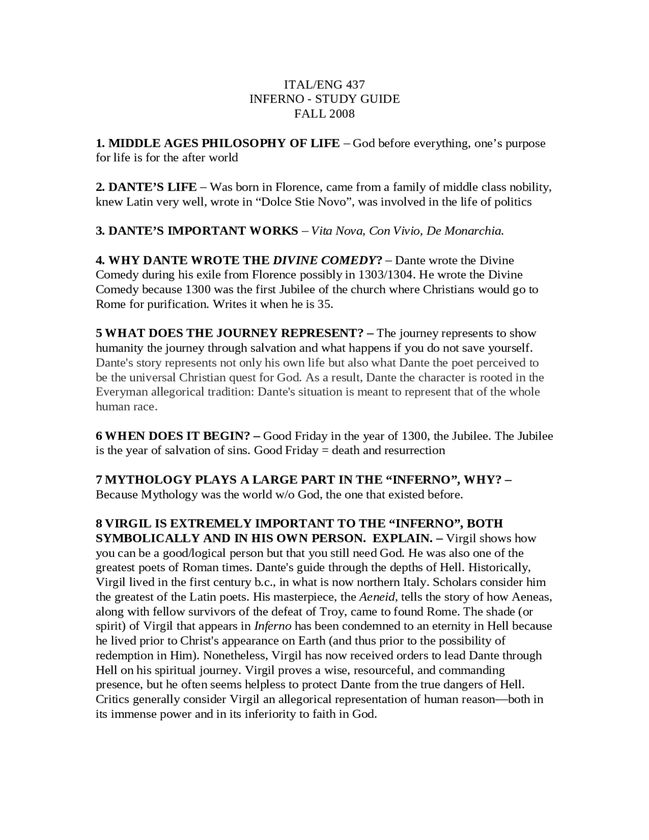 Study Guide for Dante's Inferno: A Journey through Hell's Circles ...