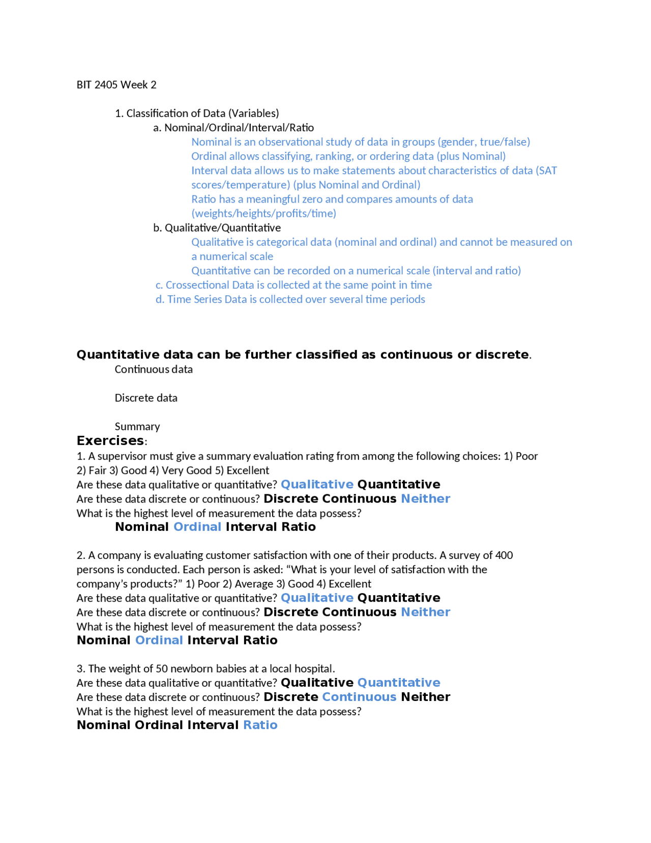 Quantitative Methods Classificationpresentation Of Data Bit 2405