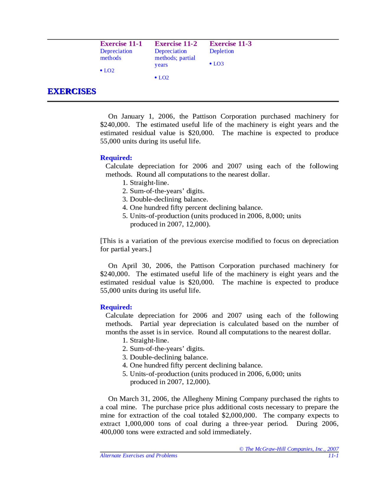 Exercise 1 Depreciation Methods Intermediate Financial Accounting