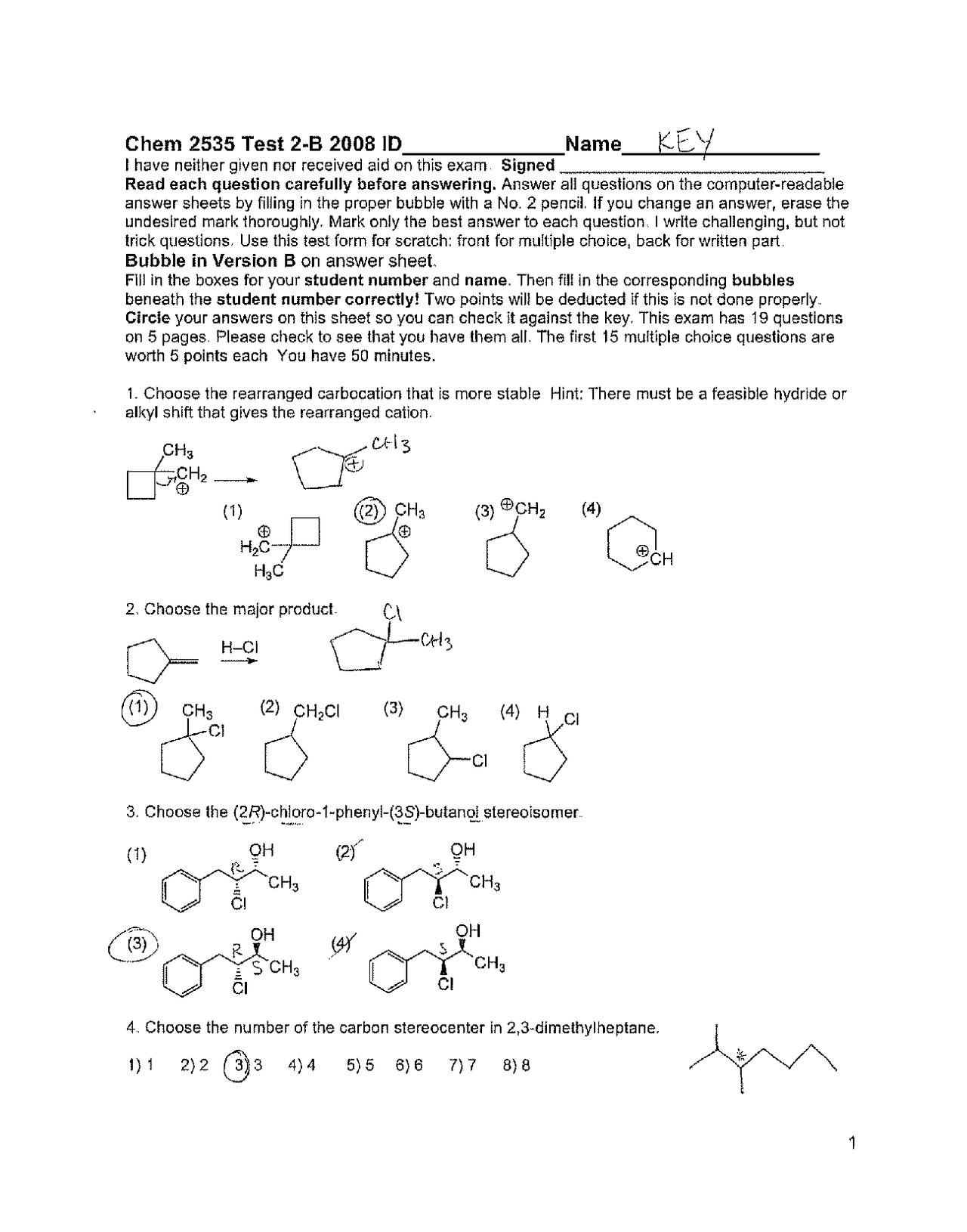 Organic Chemistry - Exam 2 Questions with Answers | CHEM 2535 | Exams ...