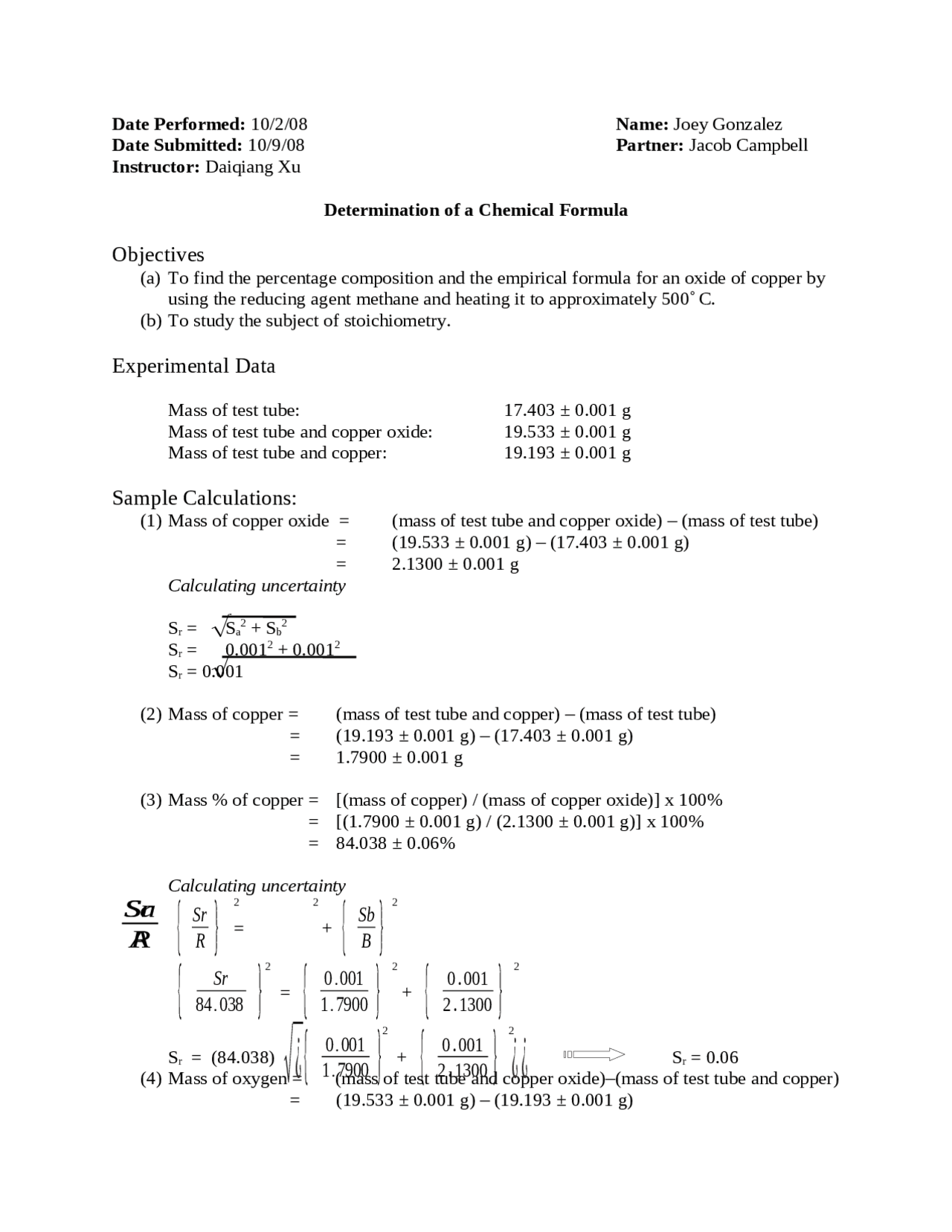 Chemical Formula, General Chemistry Lab - Lap Practice | CHEM 1045 ...