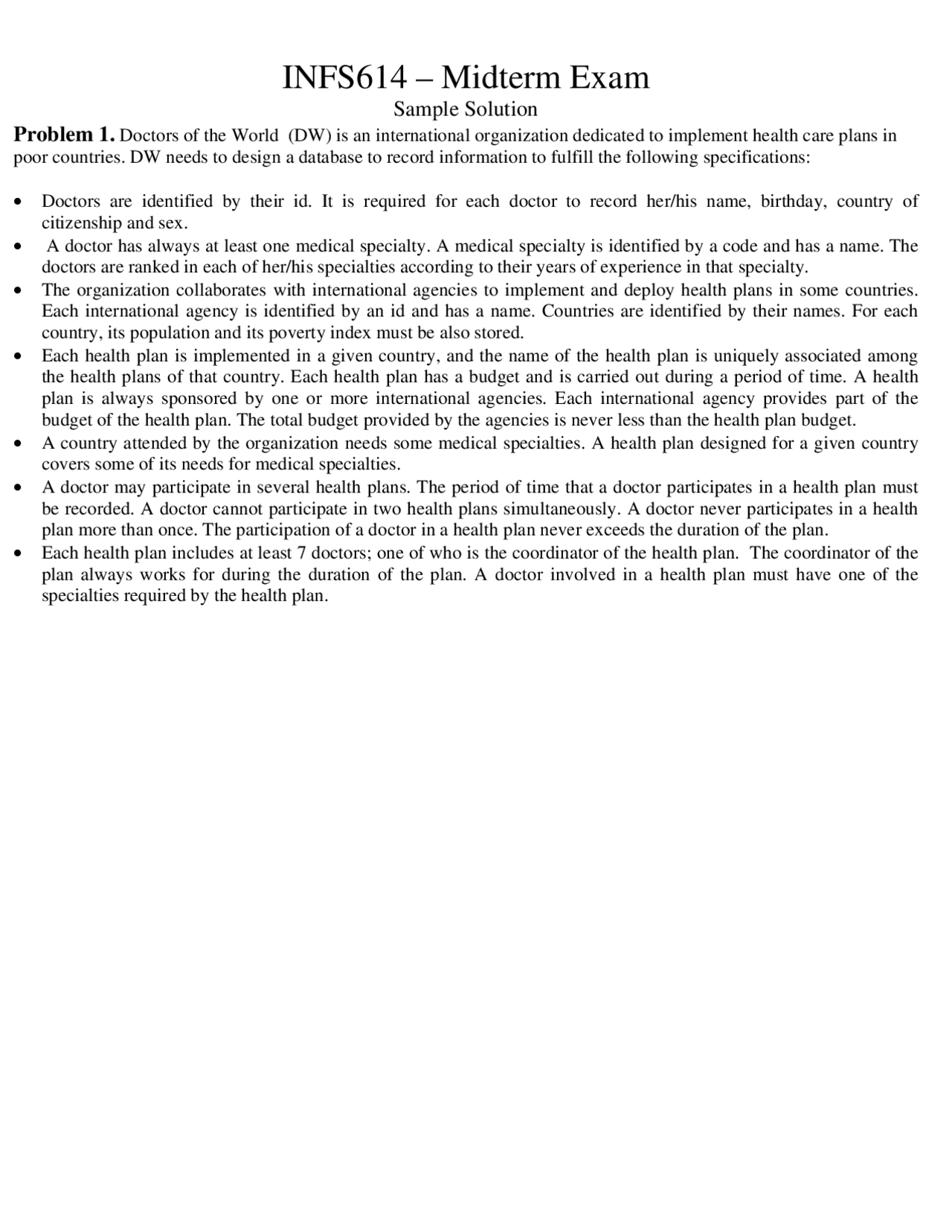 Exam 1 With Sample Solutions Database Management Infs 614 Docsity