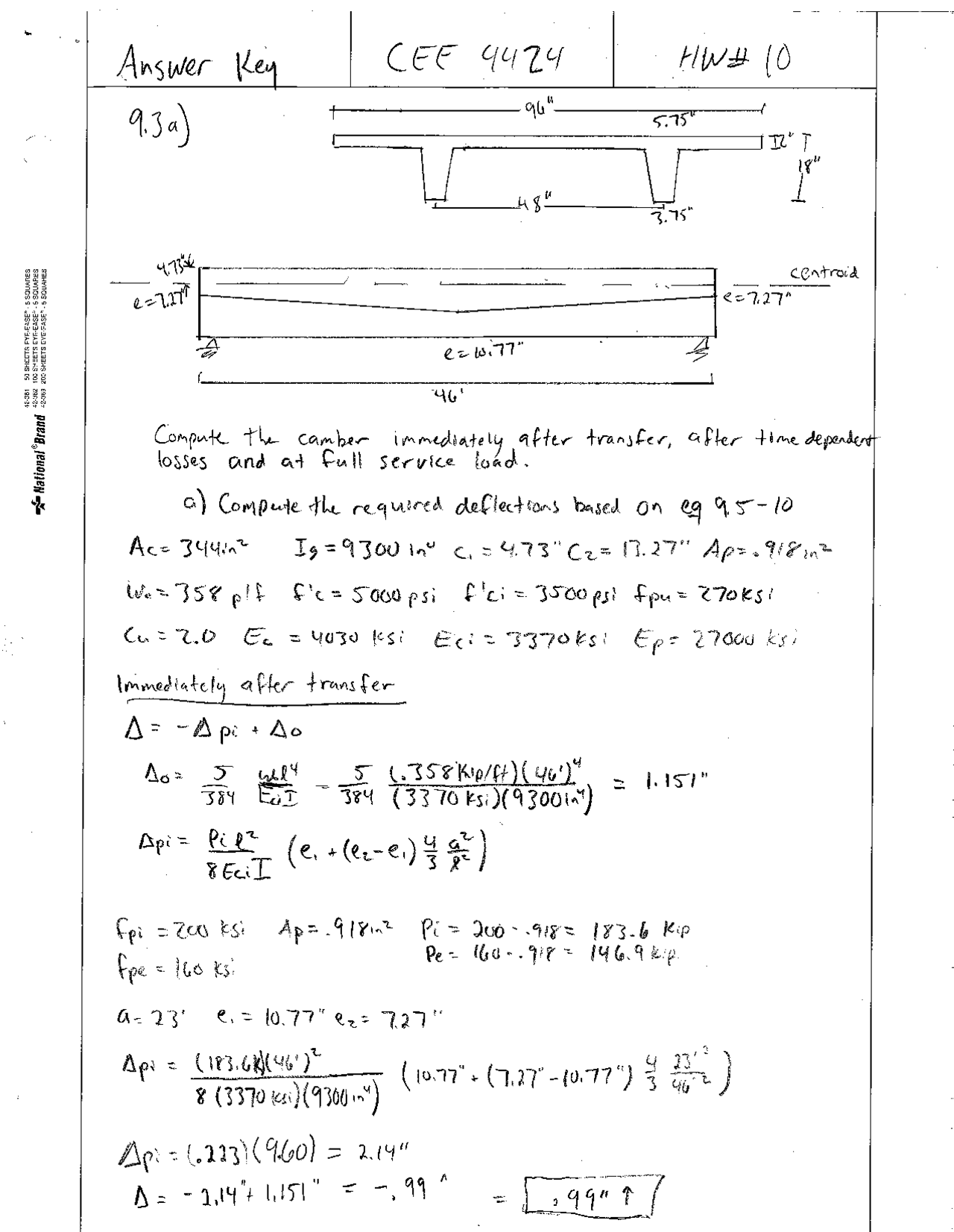 Design Of Prestressed Concrete Structures Homework 10 Answer Key
