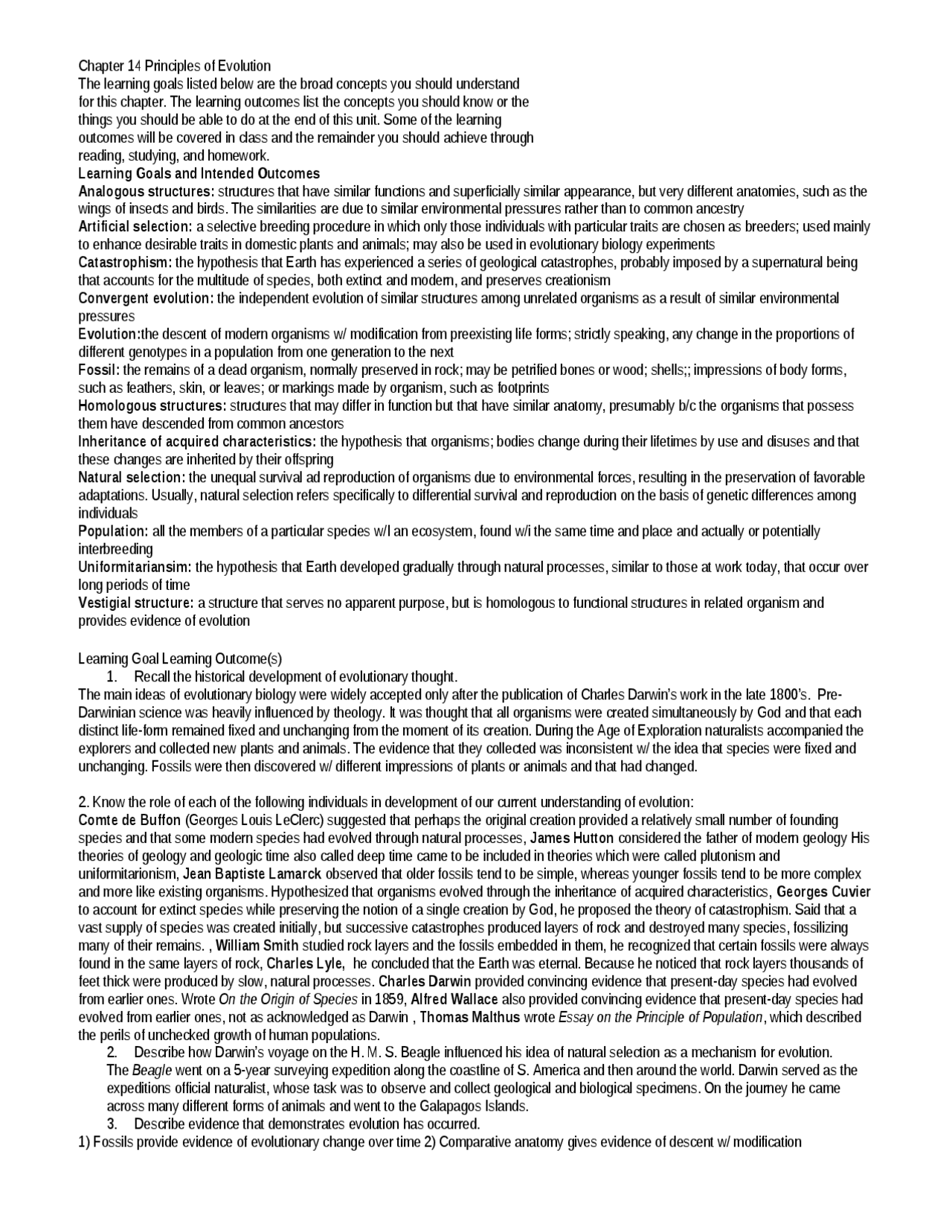 Principles Of Evolution General Biology Notes Biol 1005 Docsity