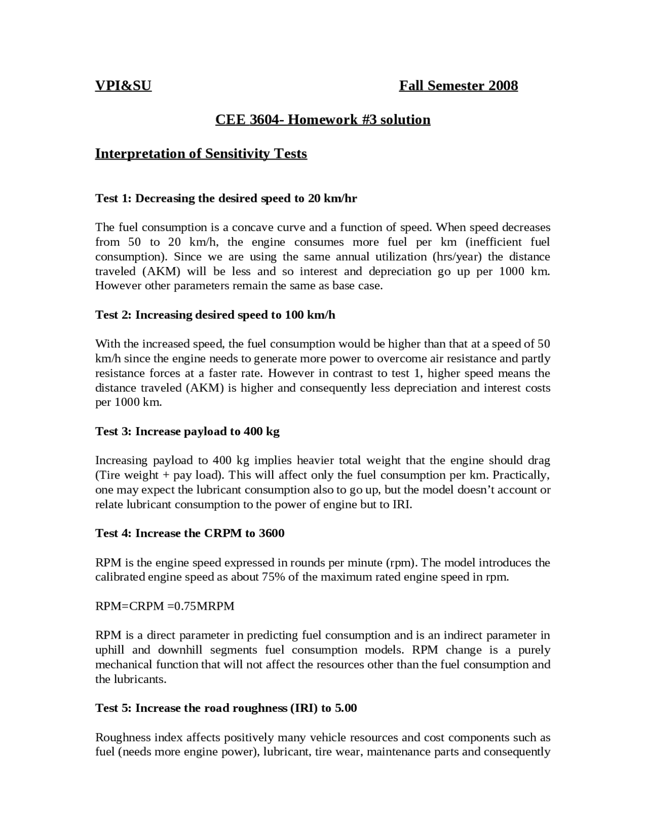 Interpretation Of Sensitivity Tests Homework 3 Cee 3604 Docsity