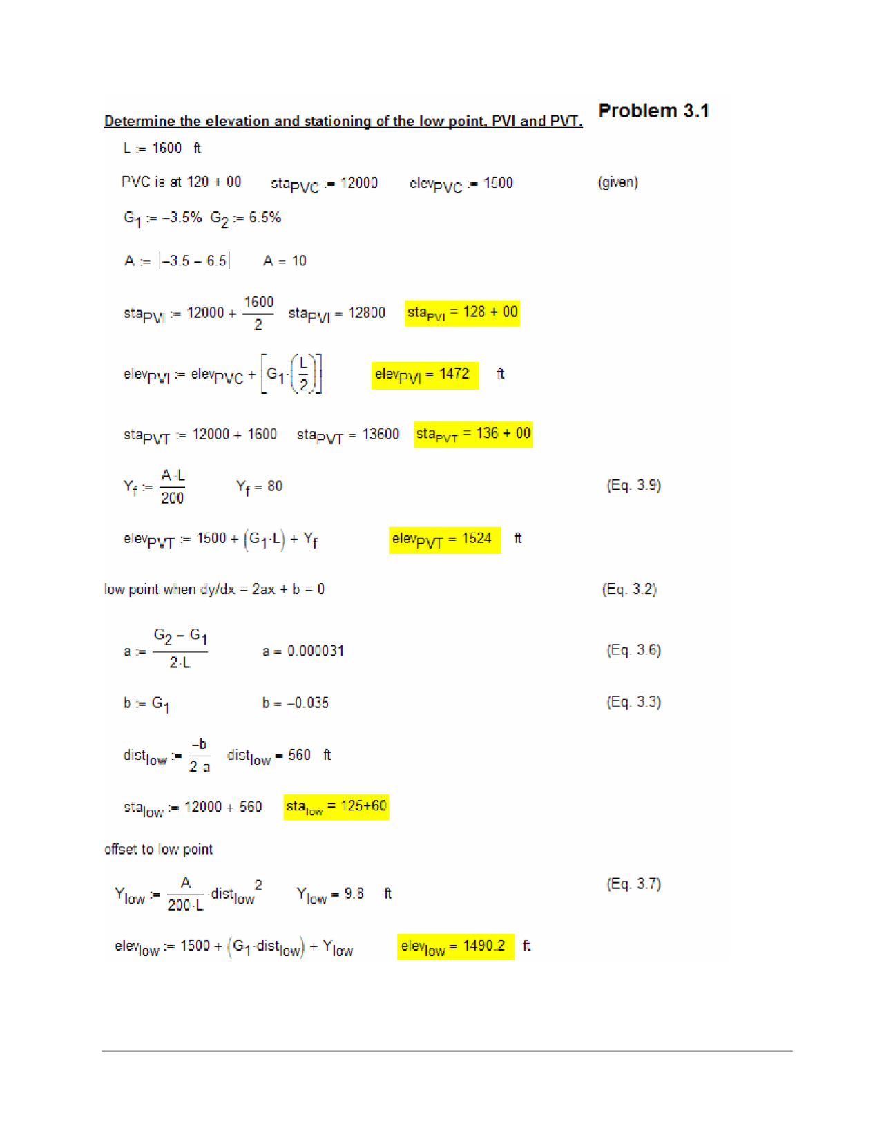 Determine the Elevation and Stationing of High Point, PVC, PVT | CEE ...