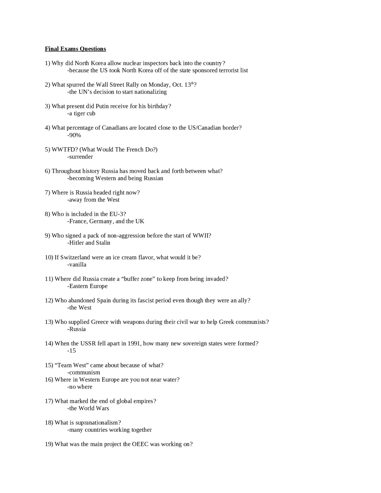 Final Exam Questions World Regions Geog 1014 Docsity