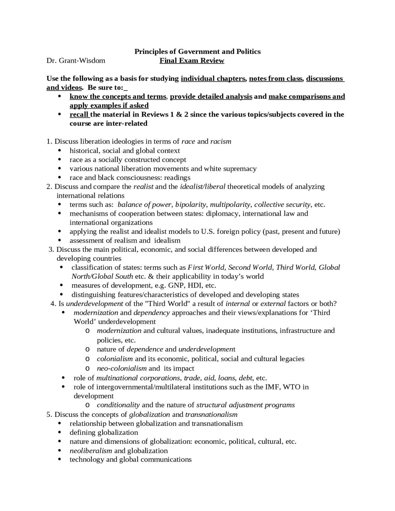 Final Exam Review Sheet Scope And Methods Of Political Science Gvpt
