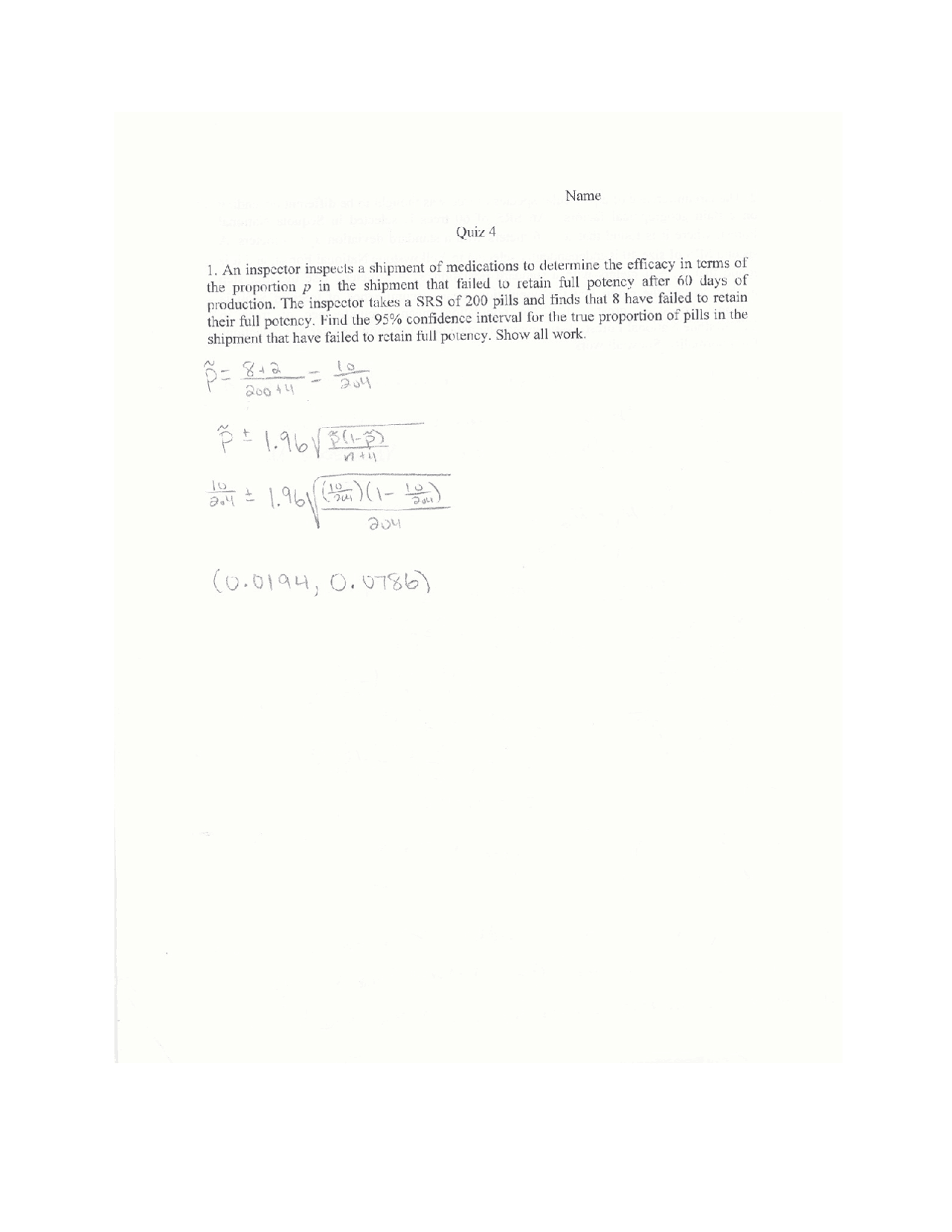 Quiz 4 With Answers Biological Statistics Stat 3615 Docsity