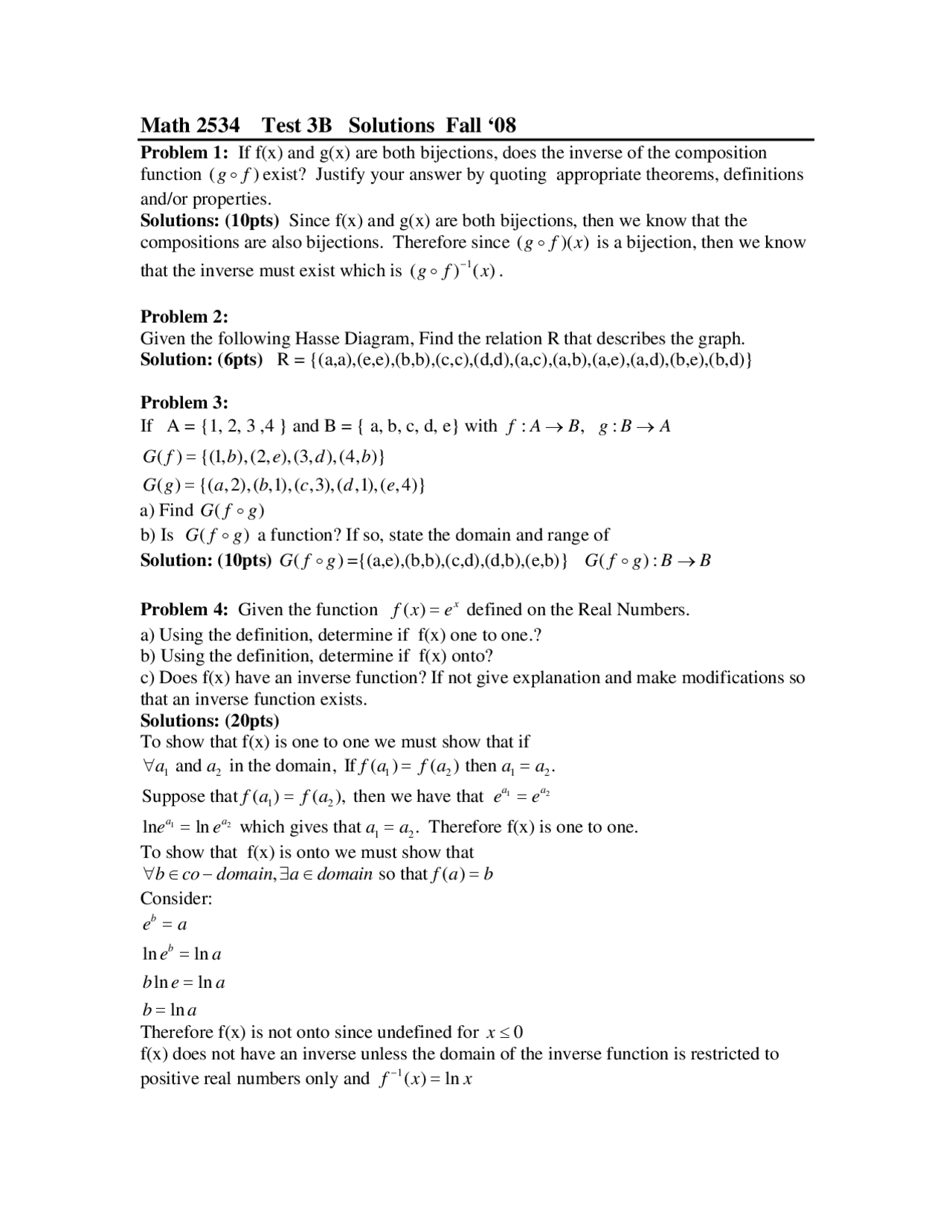 Test 3b with Solutions - Introduction to Discrete Mathematics | MATH ...