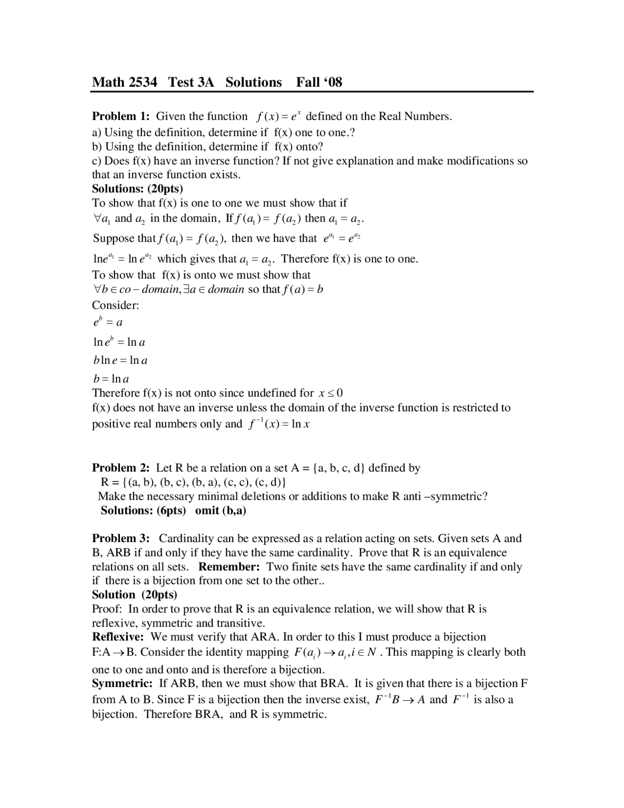 Test 3a With Solutions Introduction To Discrete Mathematics Math
