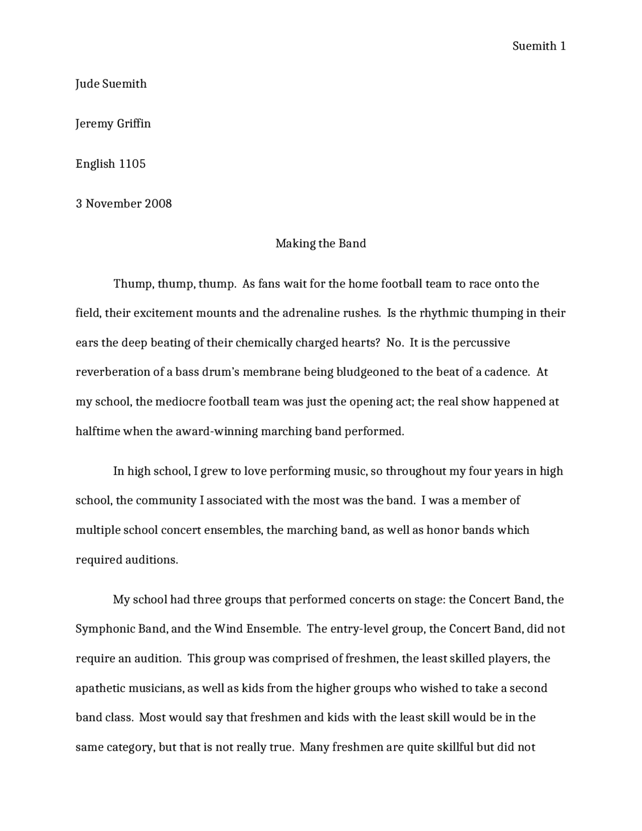 Essay on Making the Band - First-Year Writing | ENGL 1105 - Docsity
