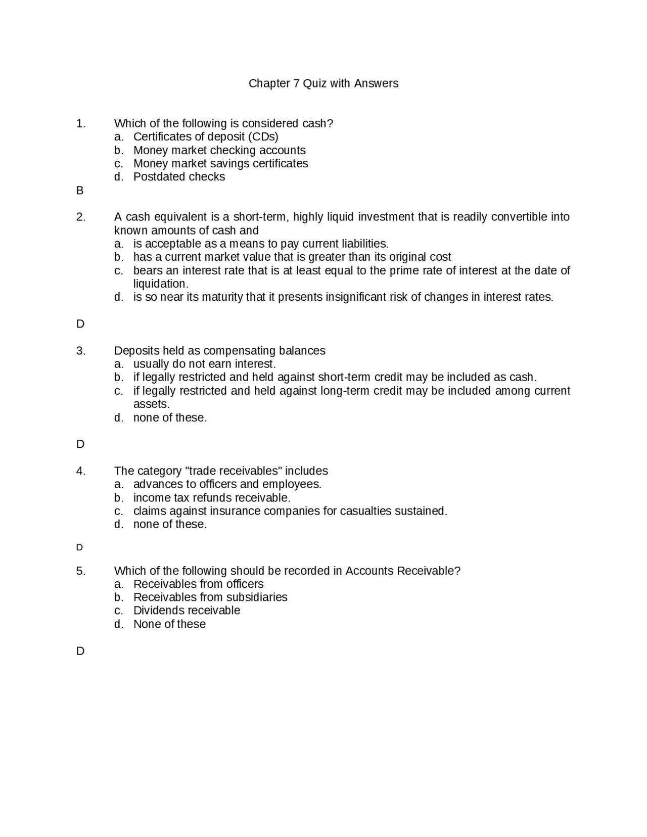 Trade Receivables Quiz With Answers Intermediate Financial Accounting