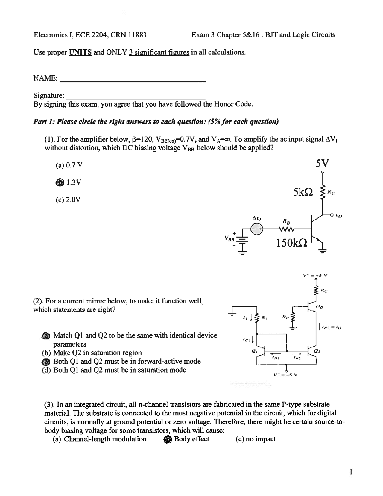 Exam 3 With Resolution Electronics Ece 2204 Docsity
