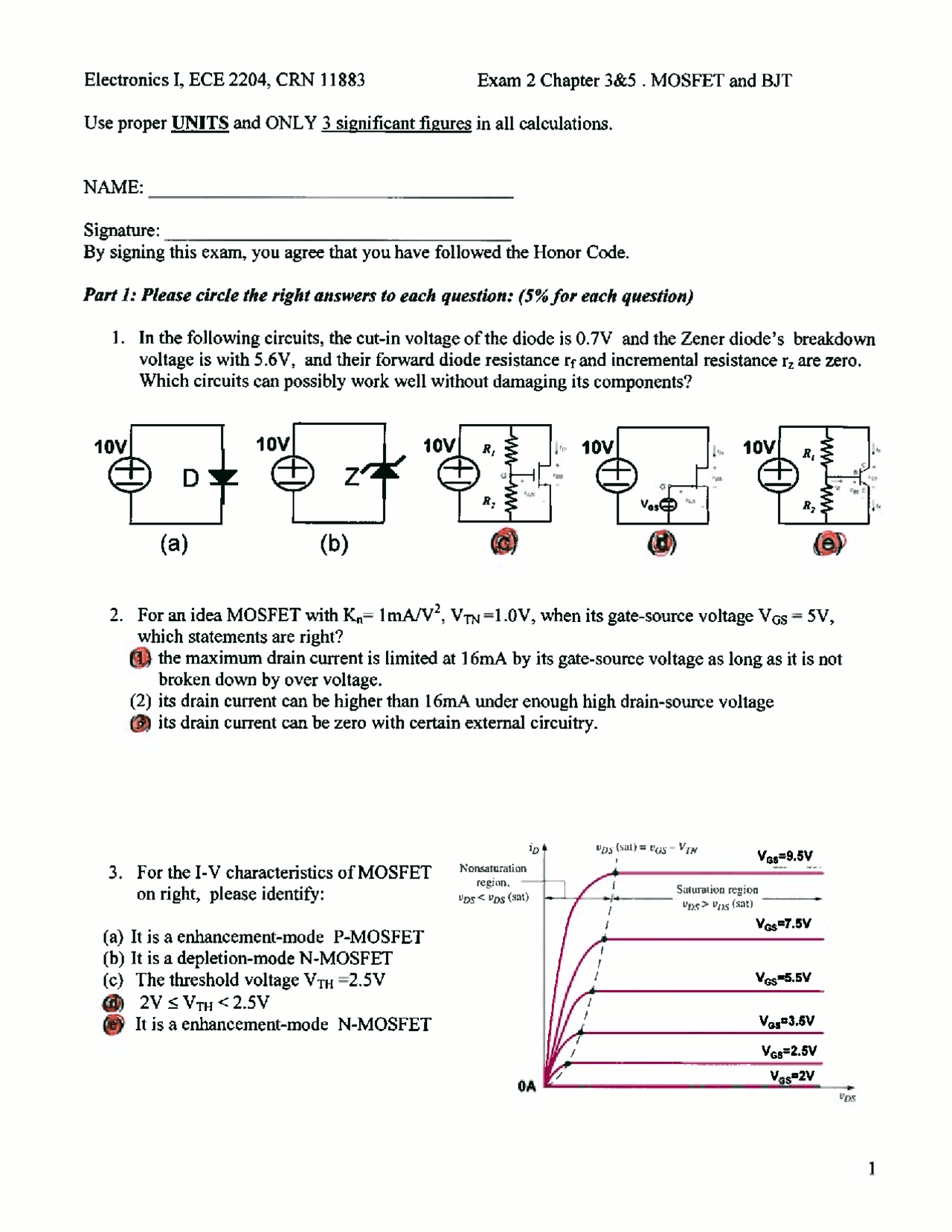 Test 2 Characteristics Of Mosfet Electronics Ece 2204 Docsity