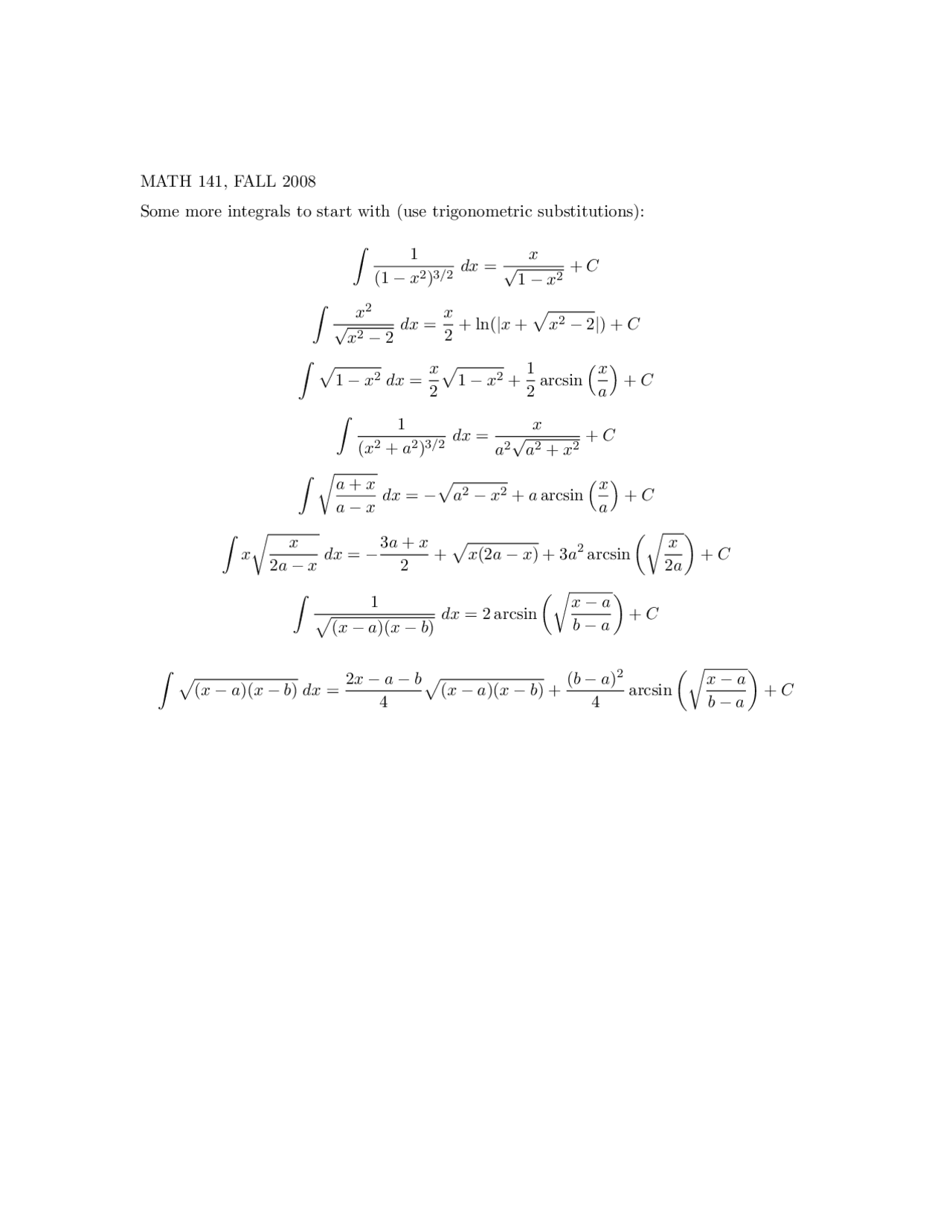 Practice Problems Review Sheet Calculus Ii Math 141 Docsity