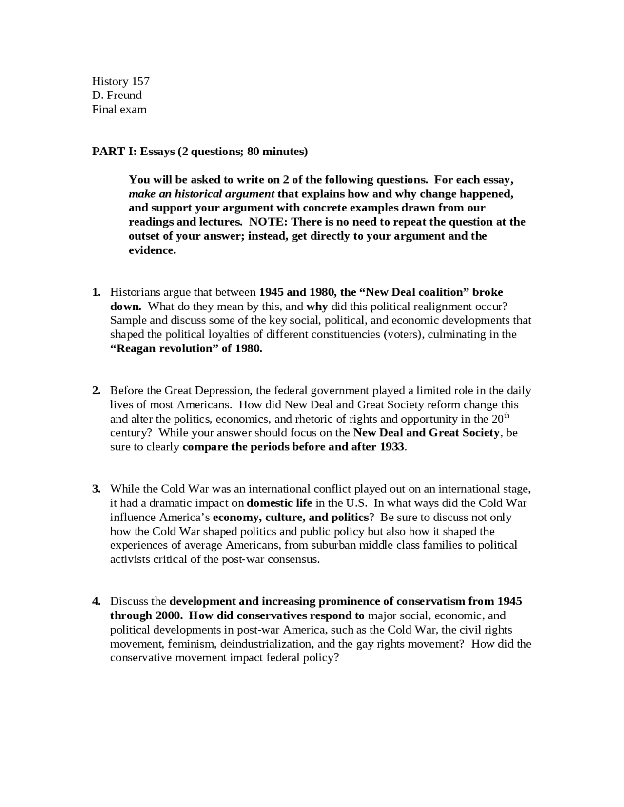 Practice Final Exam - History of United State Since 1865 | HIST 157 ...