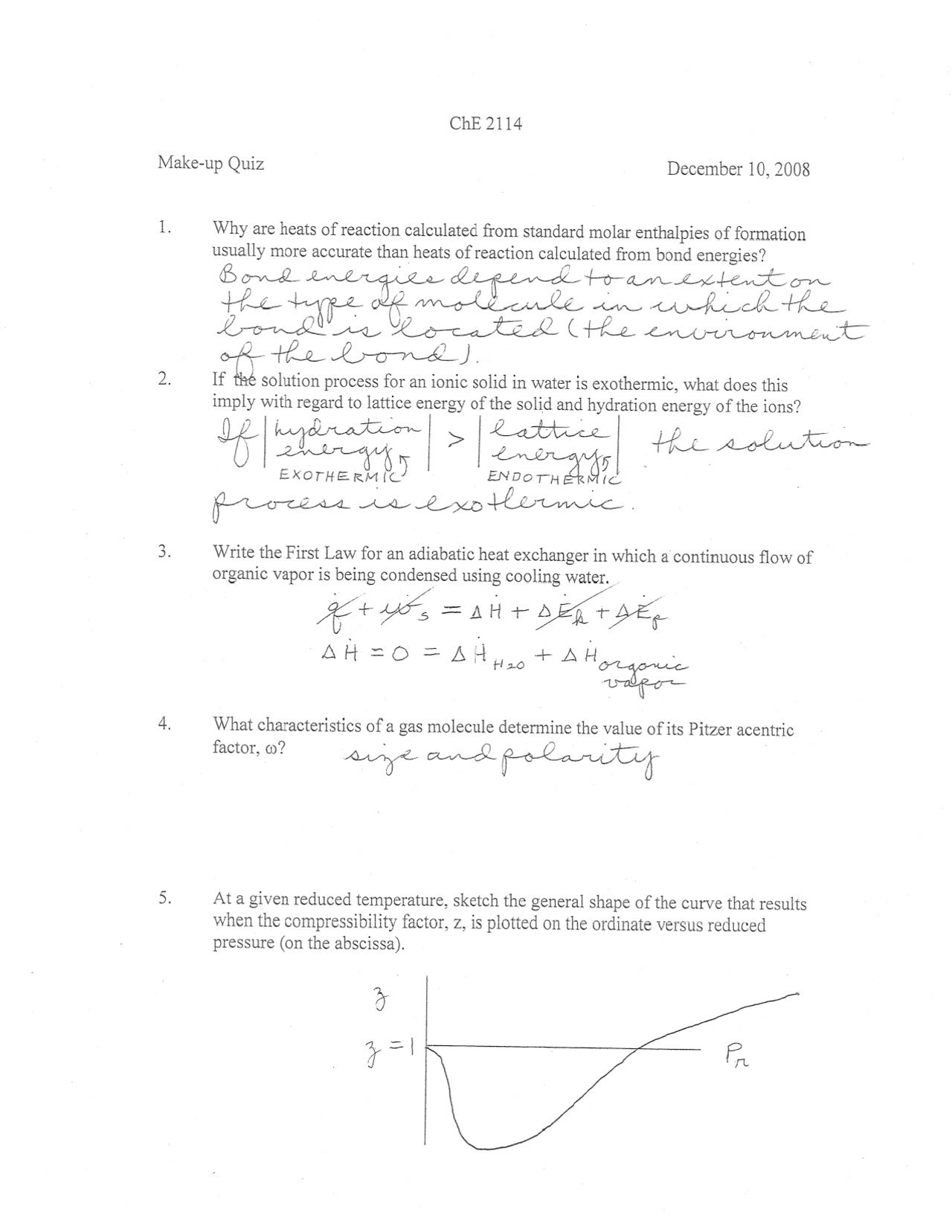 Make Up Quiz Answer Key Mass And Energy Balances Che 2114 Docsity