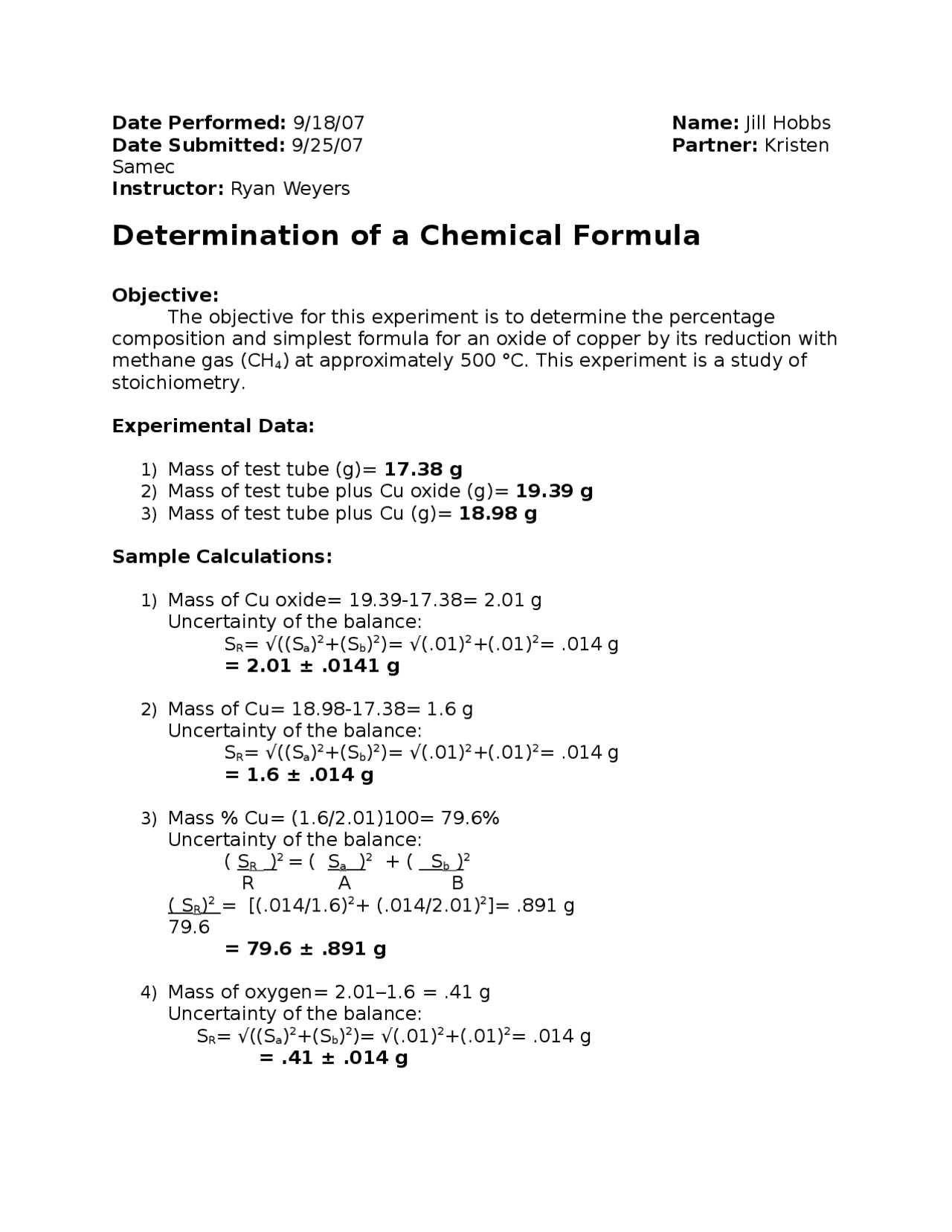 Determination of a Chemical Formula - Drug Education | PHS 3534 - Docsity