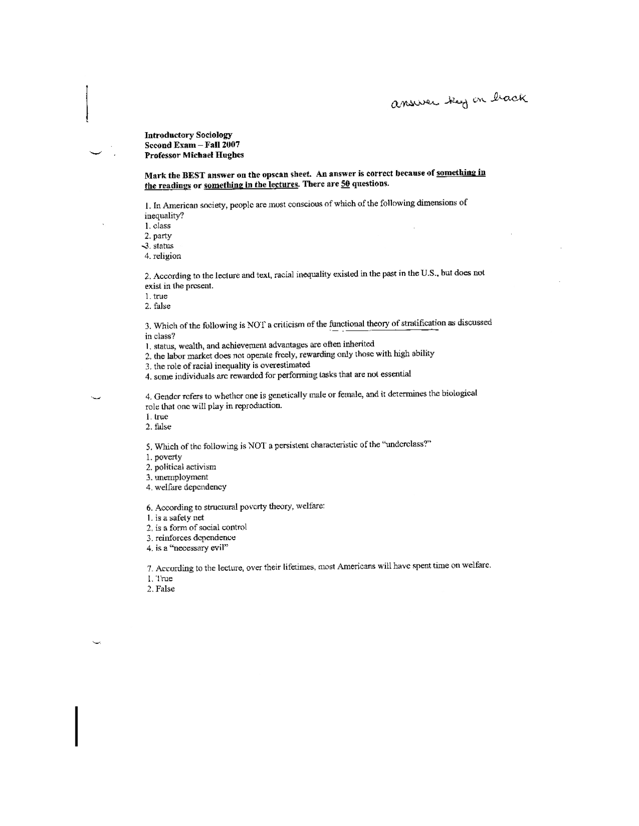 Introductory Sociology Exam 2 With Answer Key Soc 1004 Docsity
