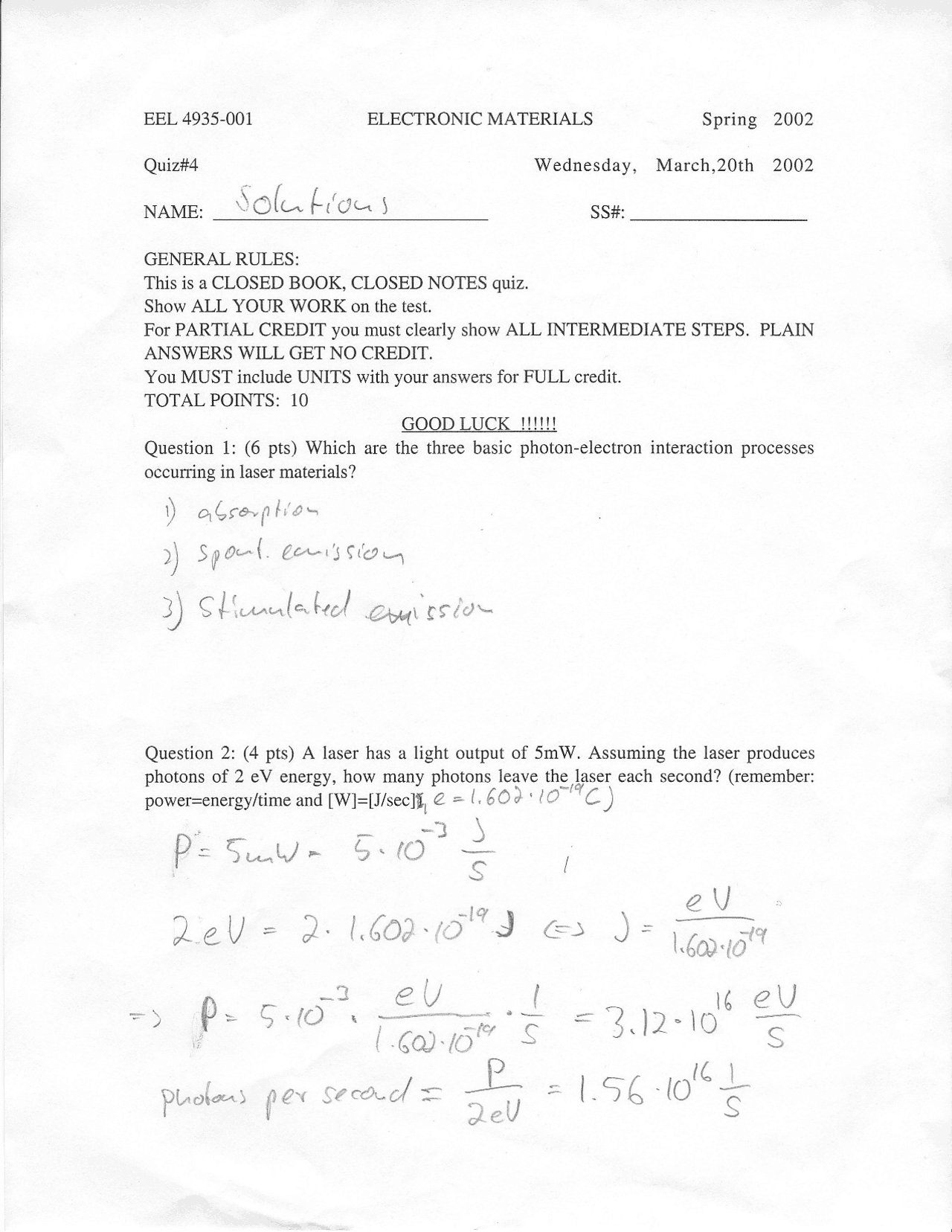 2 Question Quiz 4 Solution Electronic Materials Sustainable Energy