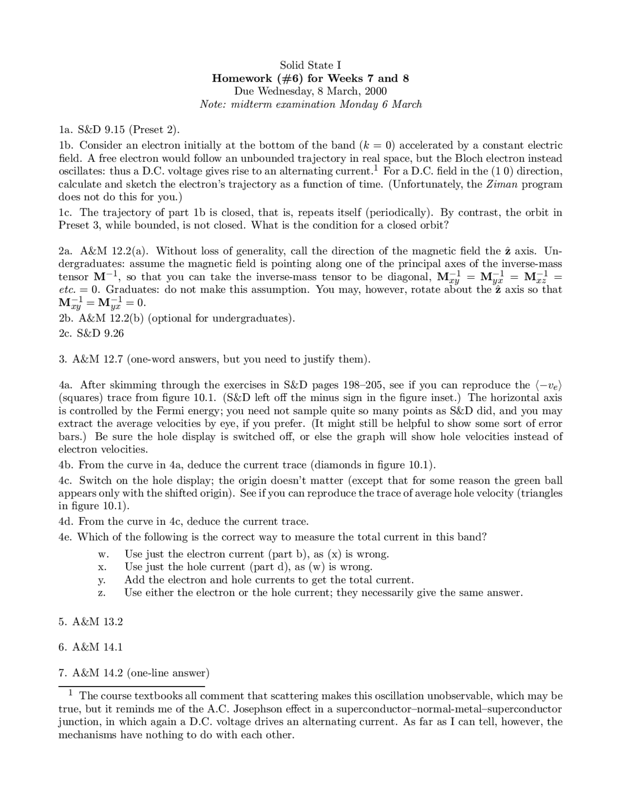 Homework 6 For Solid State Physics I Phz 5405 Docsity