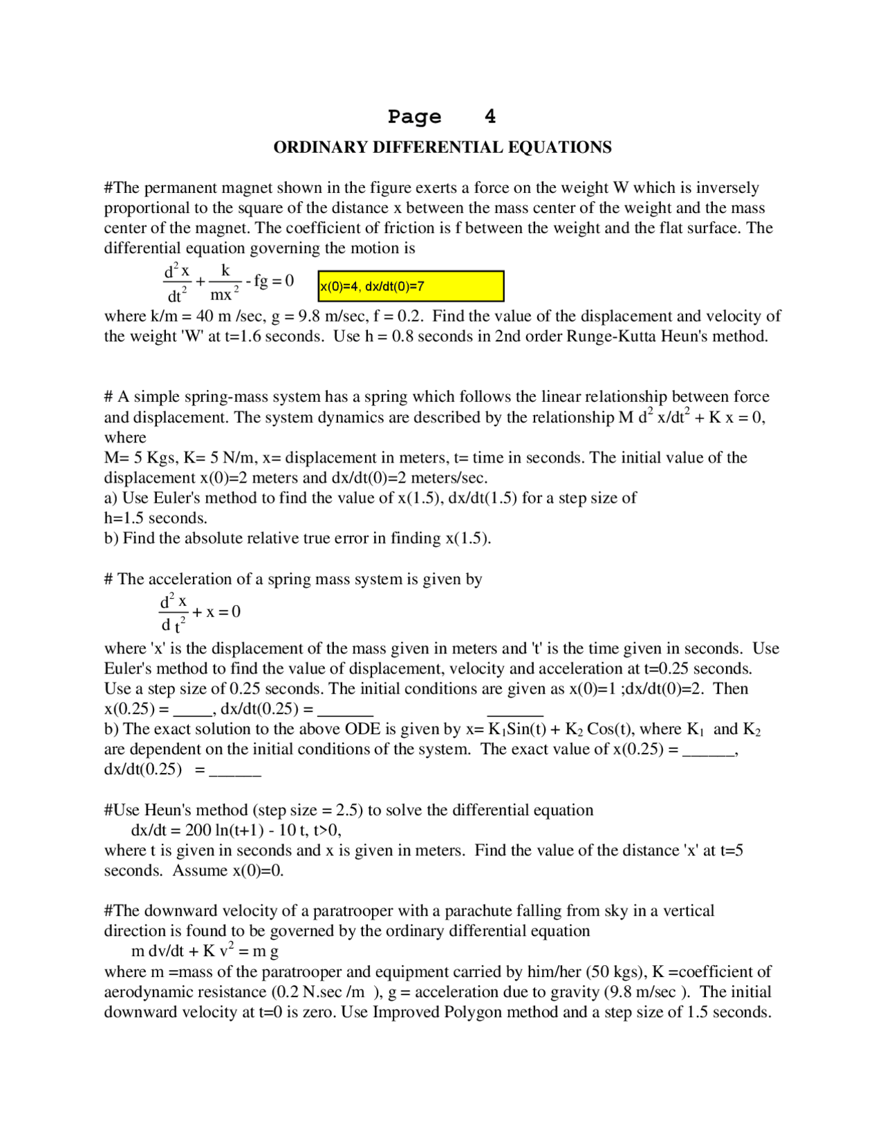 Ordinary Differential Equation Computational Methods Eml 3041 Docsity