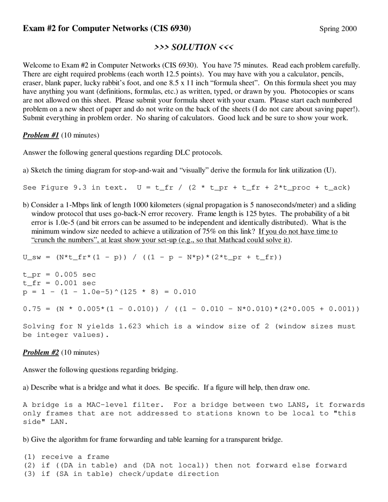 Exam 2 Problems With Solutions Biological Network Analysis Cis 6930