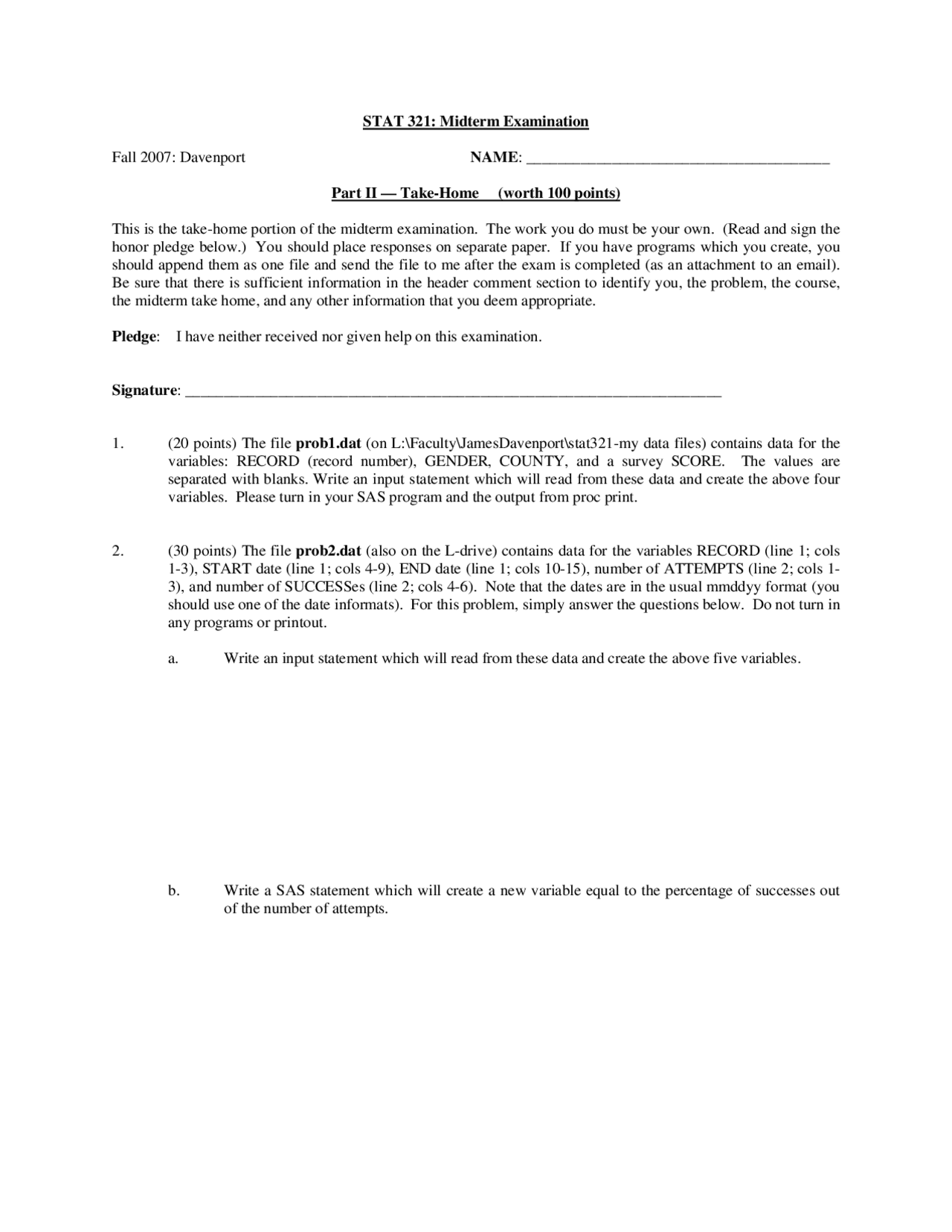 Midterm Exam Questions Introduction To Statistical Computing Stat