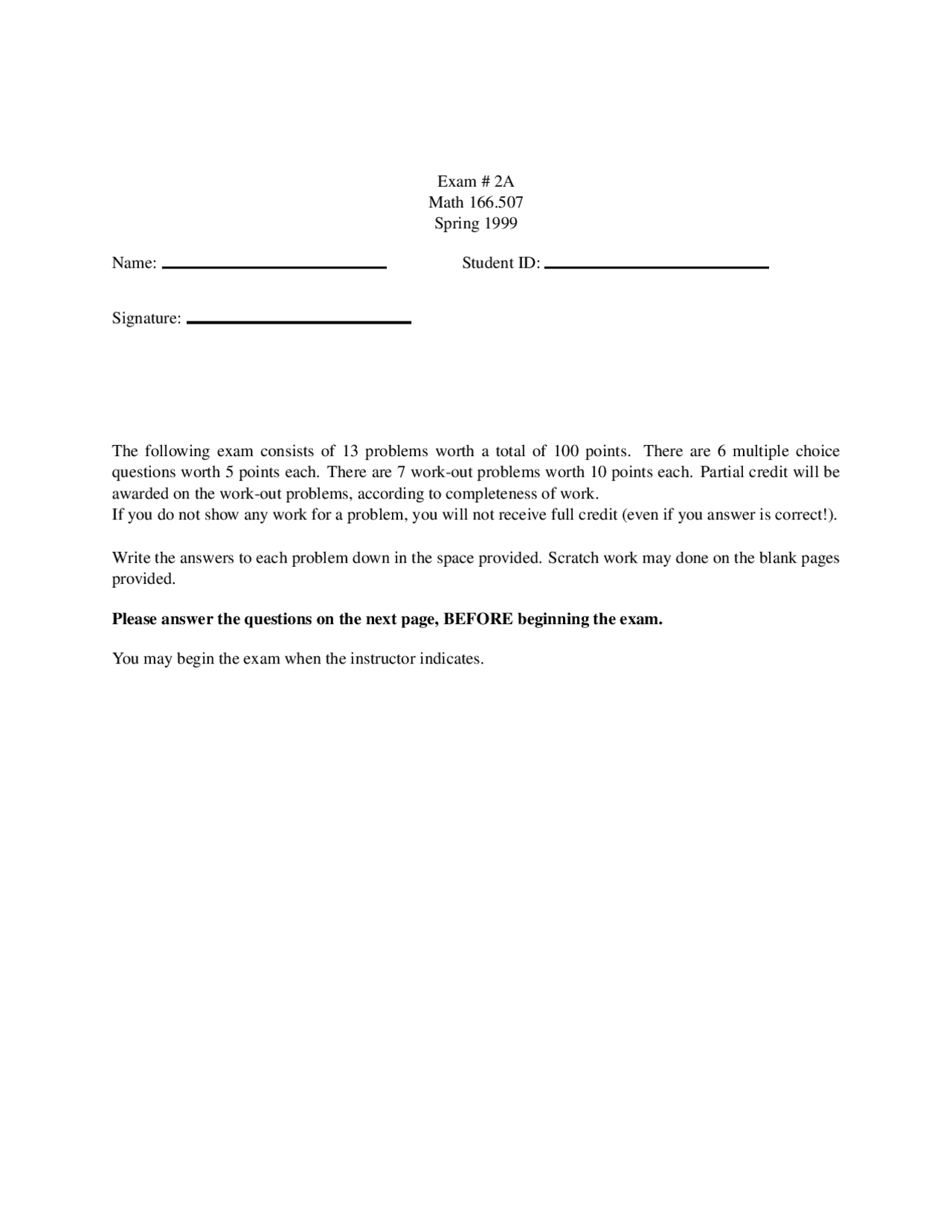 Exam 2a Topics In Contemporary Mathematics Ii Math 166 Docsity
