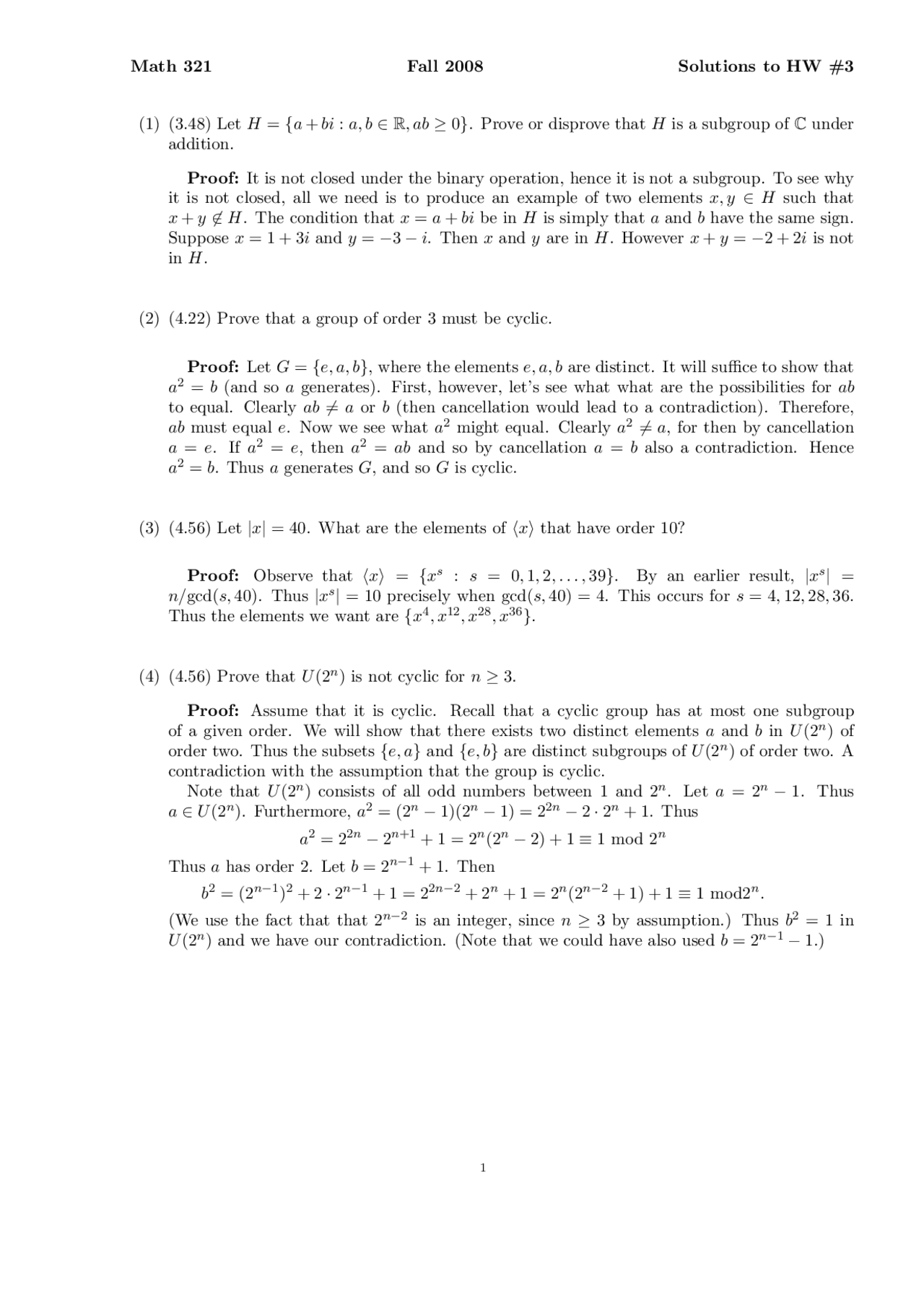 Solutions For Homework 3 Abstract Algebra Math 321 Docsity