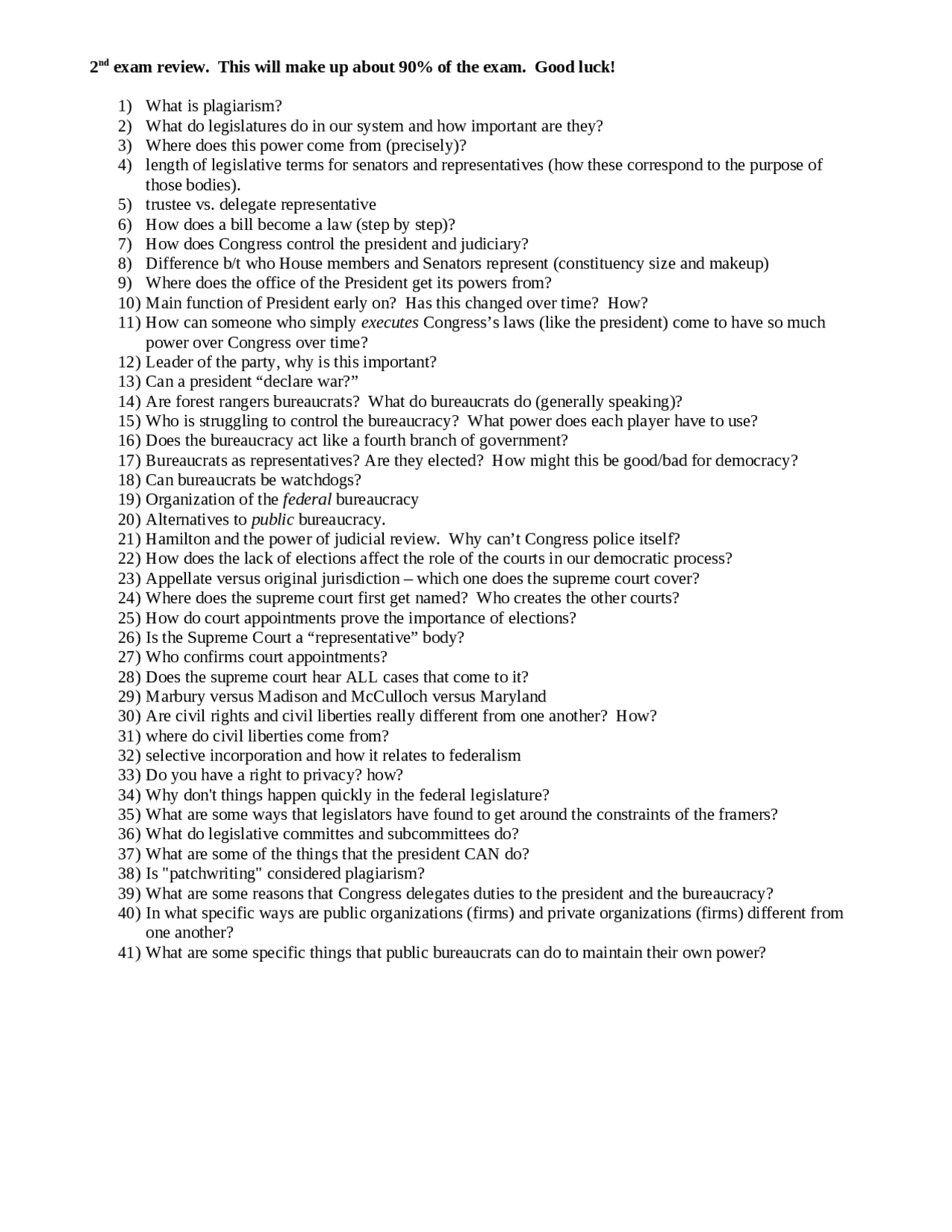 Practice Exam 2 Review The American Political System Psci 1101