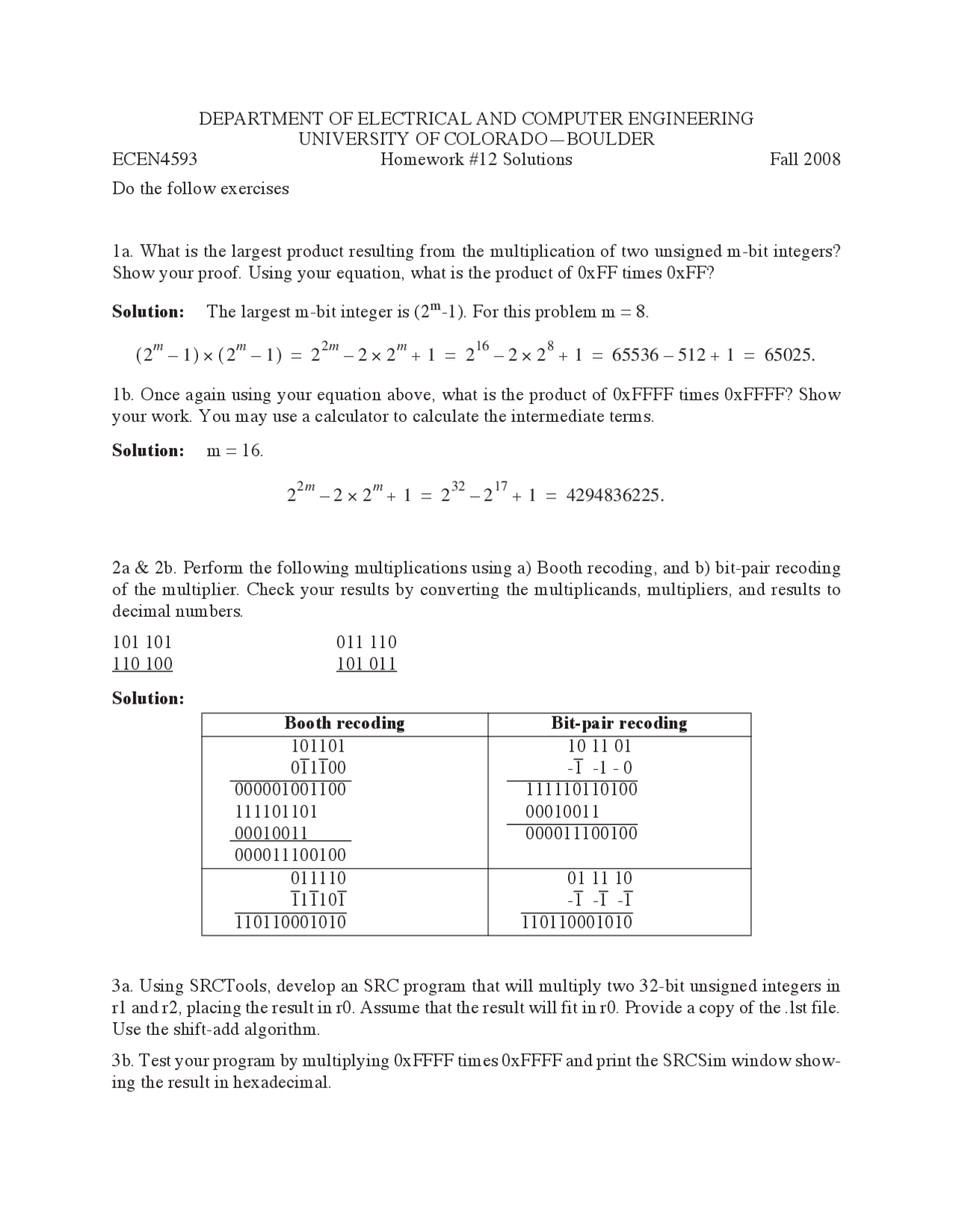 Homework 12 Solutions Computer Organization Ecen 4593 Docsity