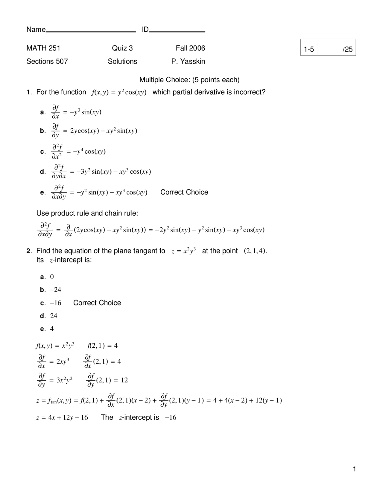 5 Multiple Choice Questions With Key Of Engineering Math Iii Quiz 3