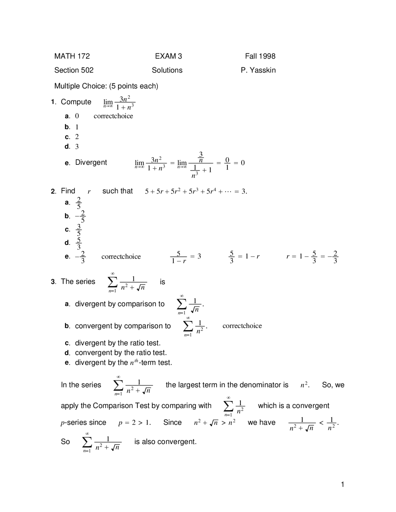 14 Solved Questions In Calculus Exam 3 Math 172 Docsity