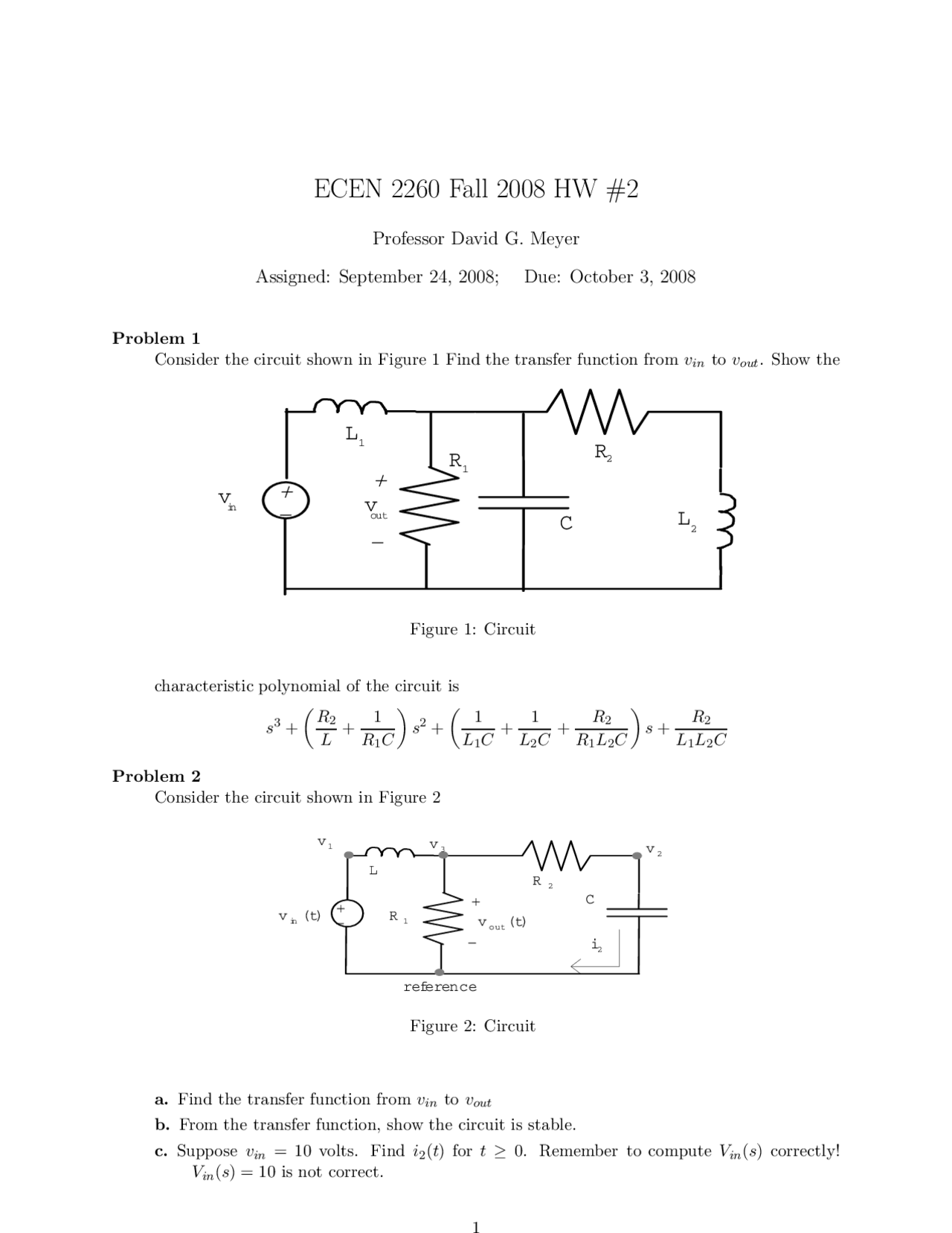 6 Problems In Homework 2 Circuits As Systems Ecen 2260 Docsity