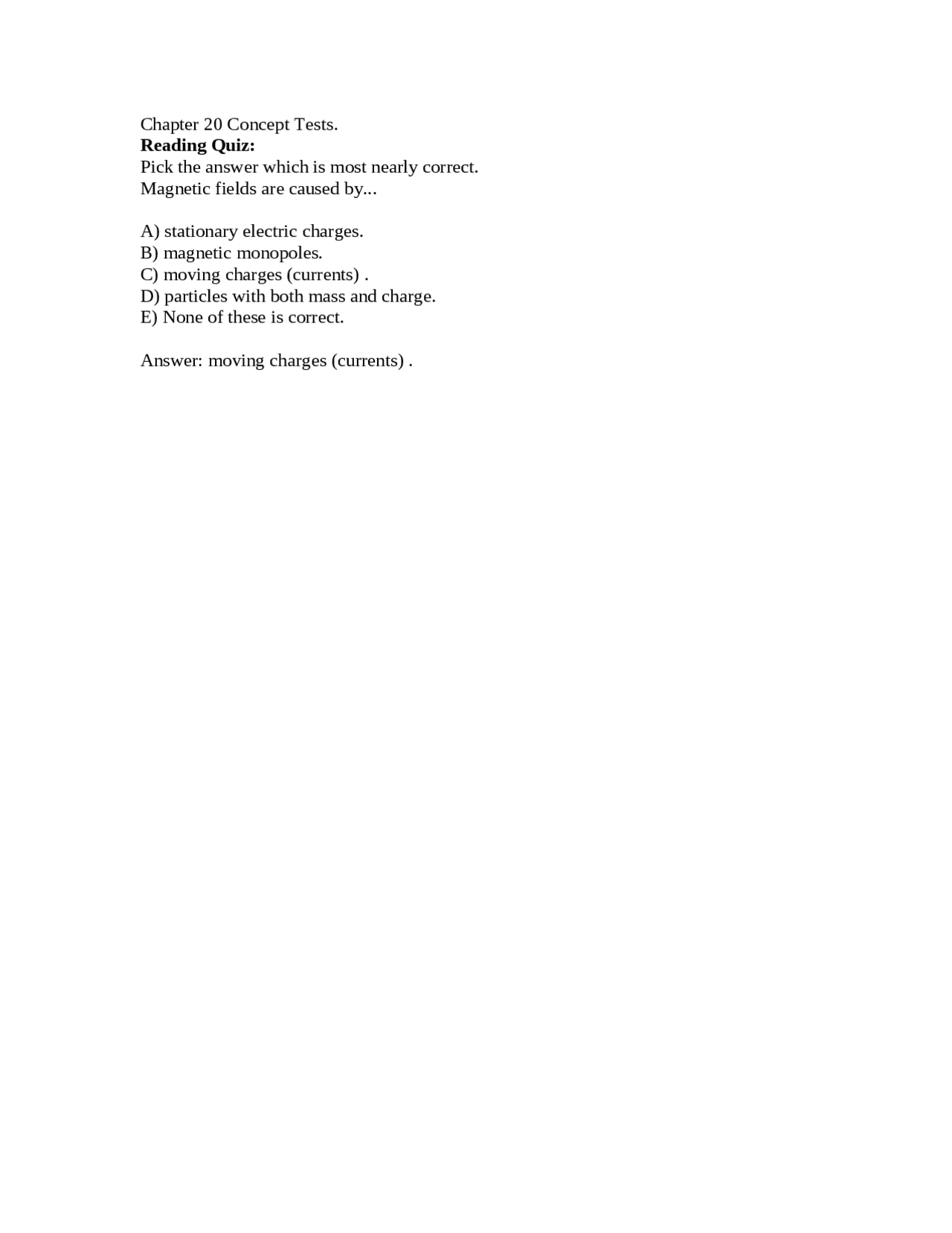 General Physics Ii Solutions To Quiz Phys 2020 Docsity