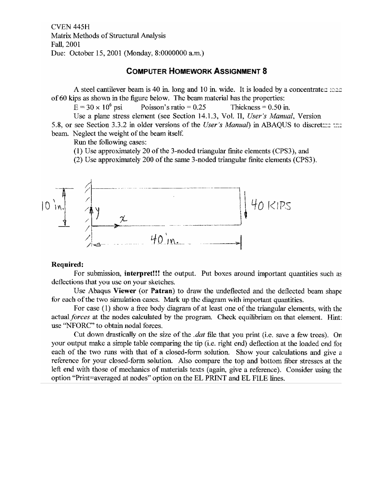 Computer - Assignment 8 | Matrix Structural Analysis | CVEN 445 | Assignments Civil Engineering ...