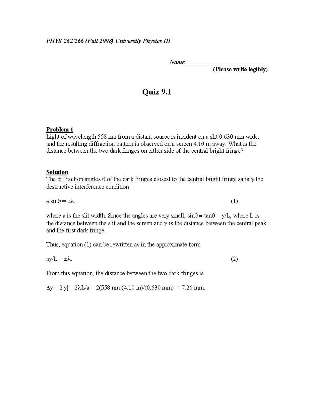 Test 9 Problems With Solution University Physics Iii Phys 262 Docsity