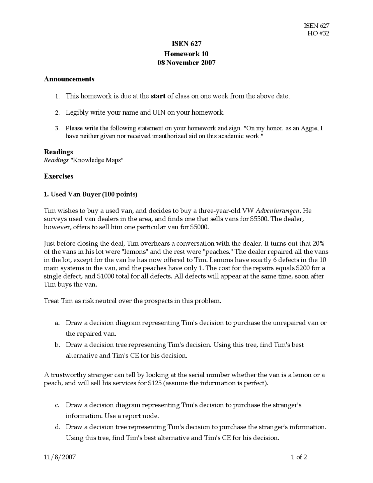 Solved Problems On Engineering Analysis For Decision Making Homework
