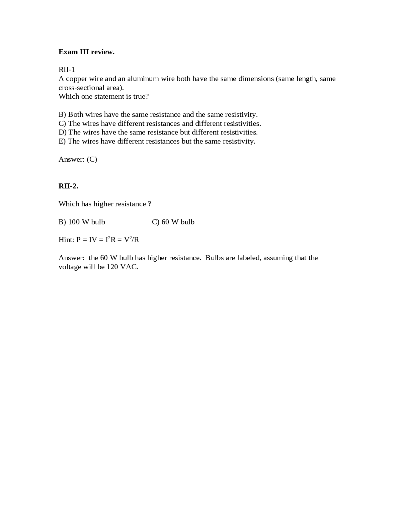 Exam 3 Review - General Physics 2 | PHYS 2020 - Docsity