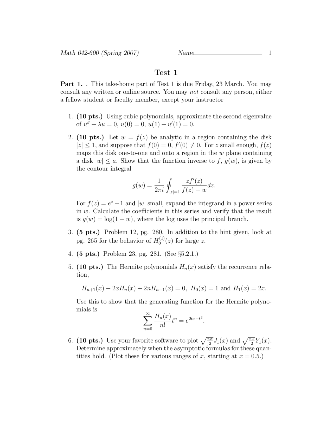 6 Questions On Analysis For Application Ii Exam 1 Math 642 Docsity