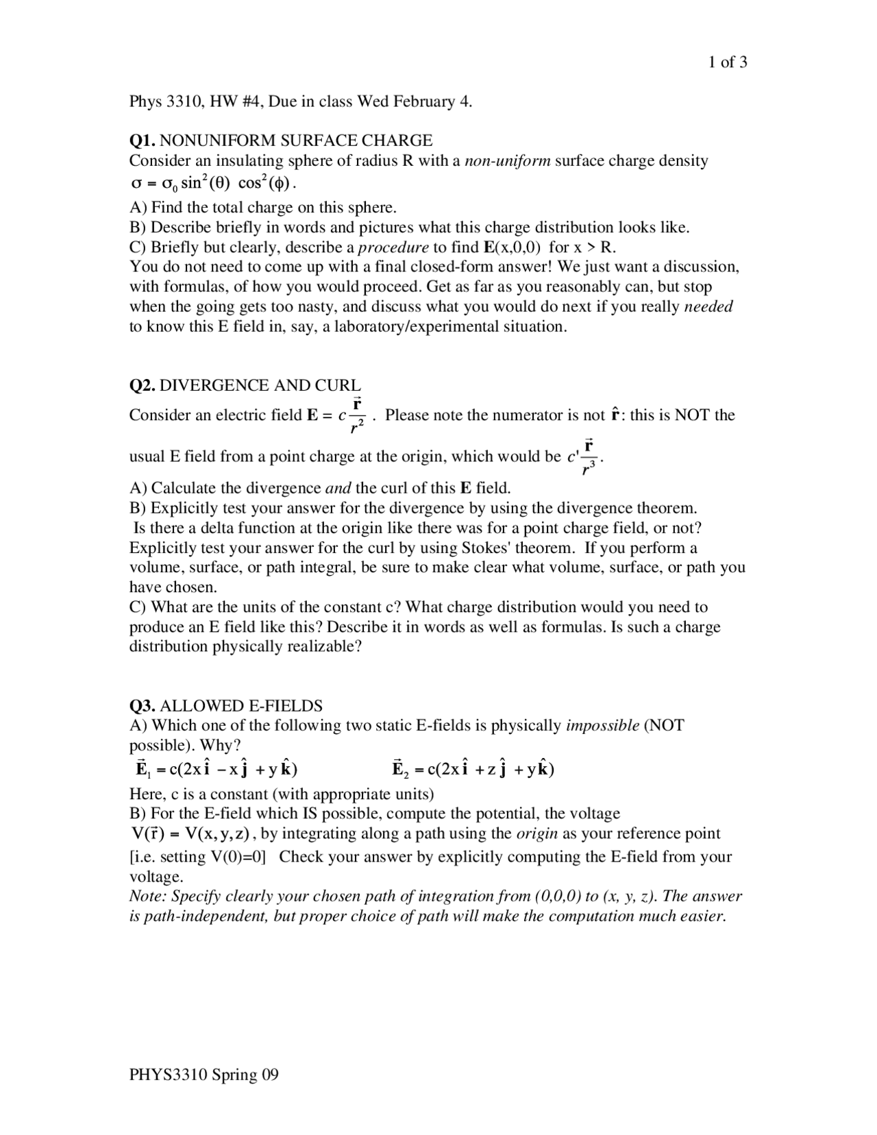 Problem Set 4 Principles Of Electricity And Magnetism 1 Phys 3310