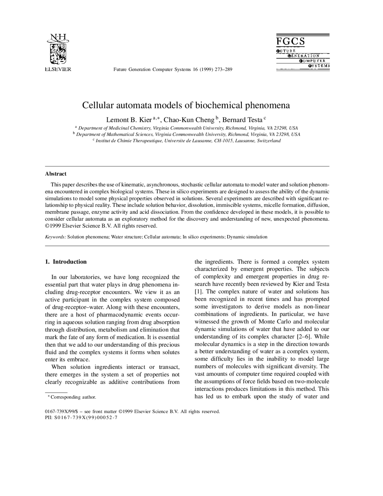 Cellular Automata Models Of Biochemical Phenomena Lfsc 520 Docsity