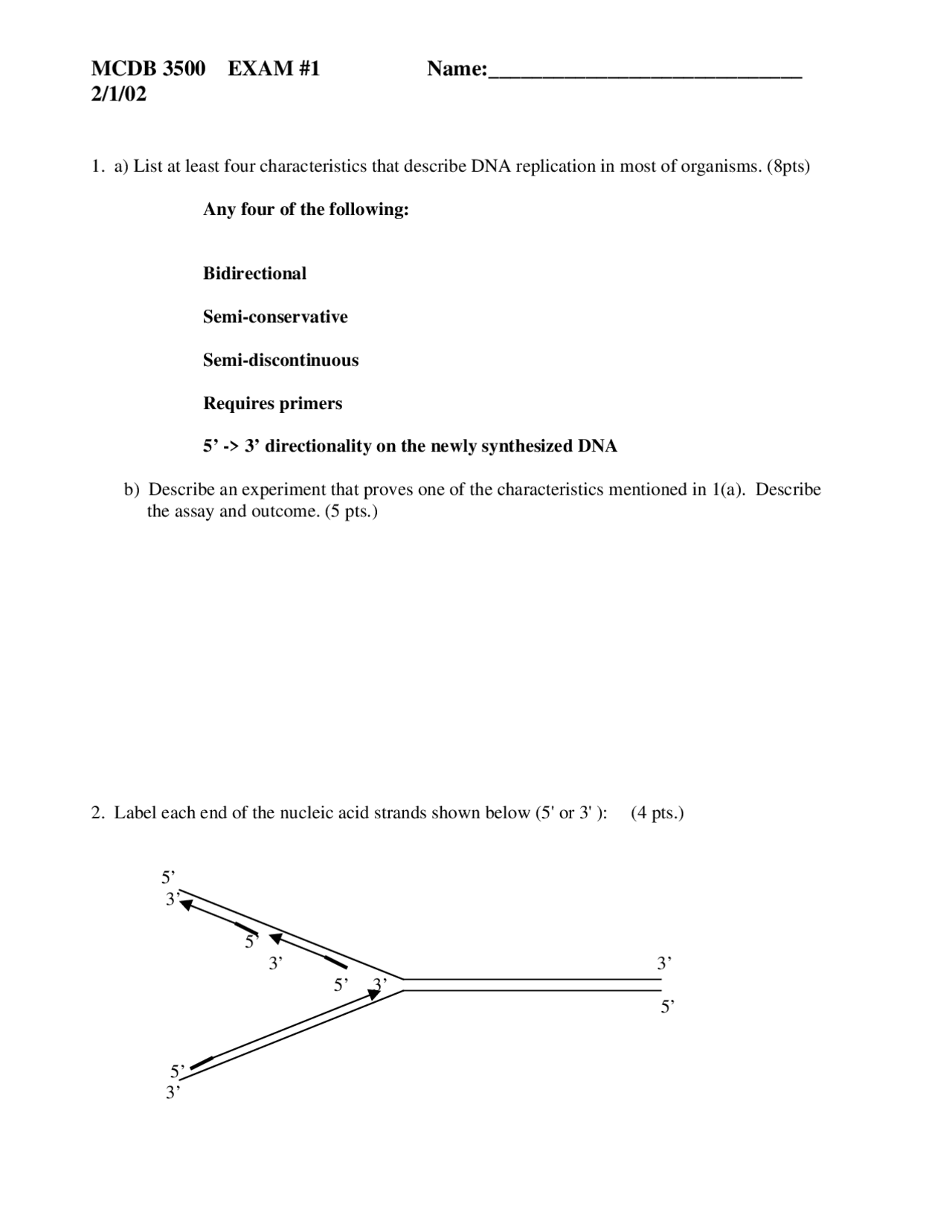 Exam 1 Practice Questions Molecular Biology Mcdb 3500 Docsity