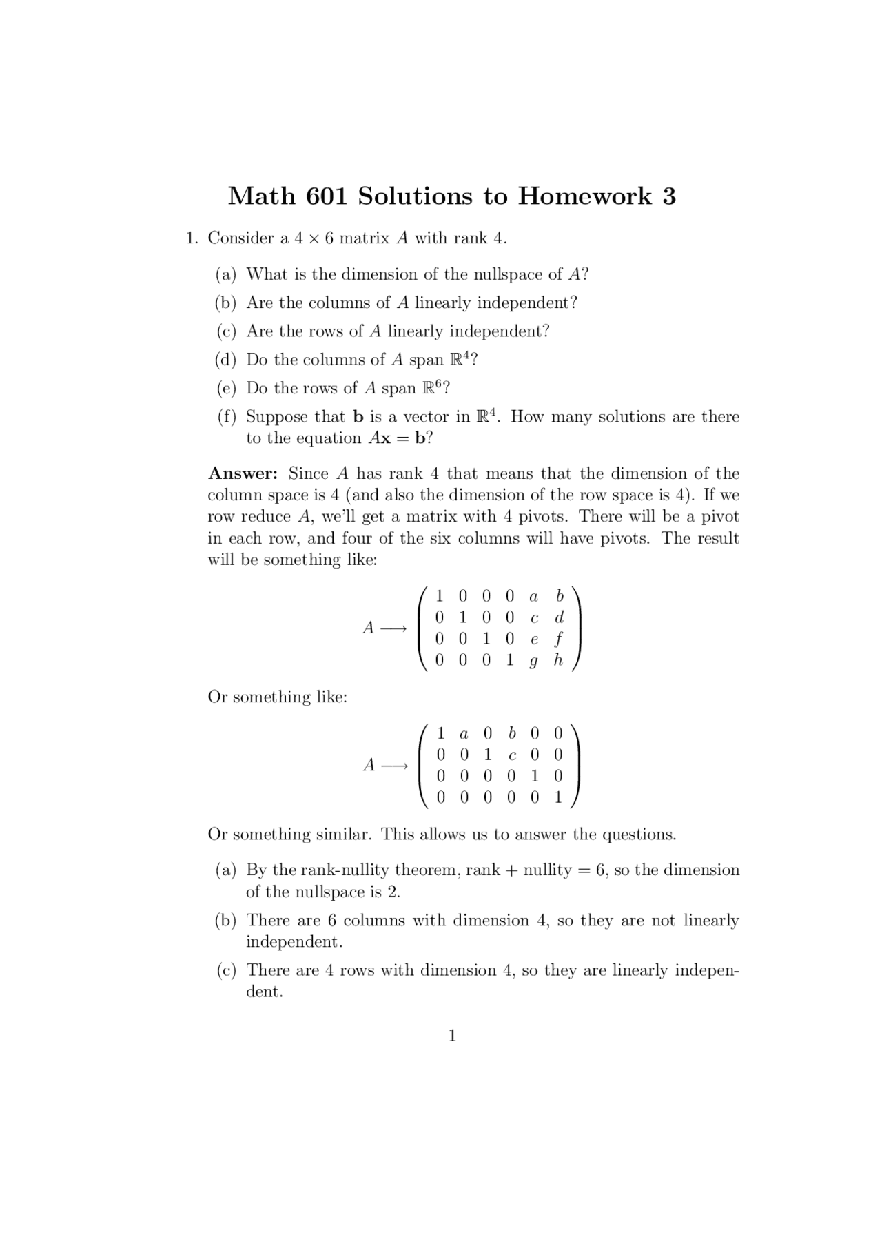 Solutions to Homework 3 | Methods in Applied Mathematics I | MATH 601 - Docsity