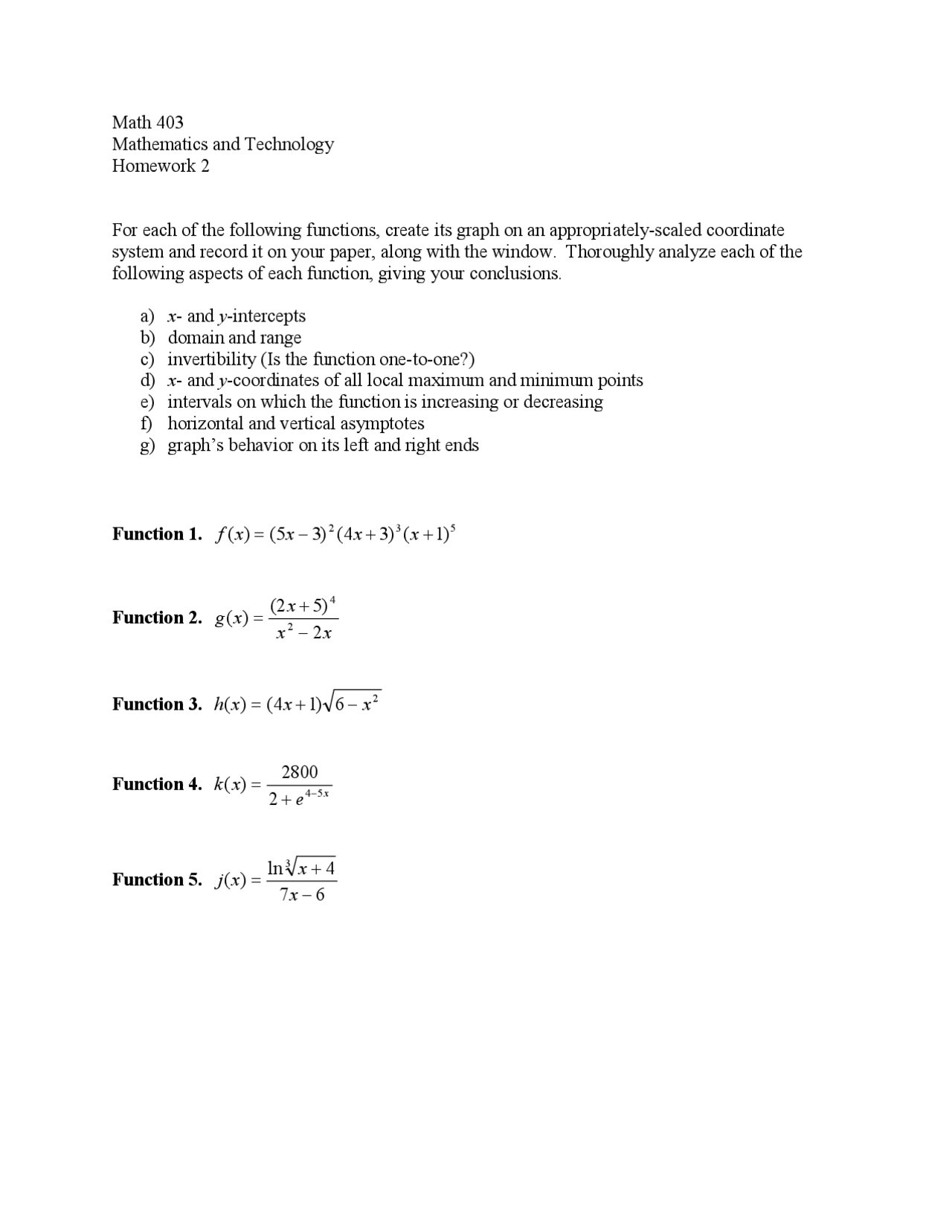 Homework 2 For Mathematics And Technology Math 403 Docsity
