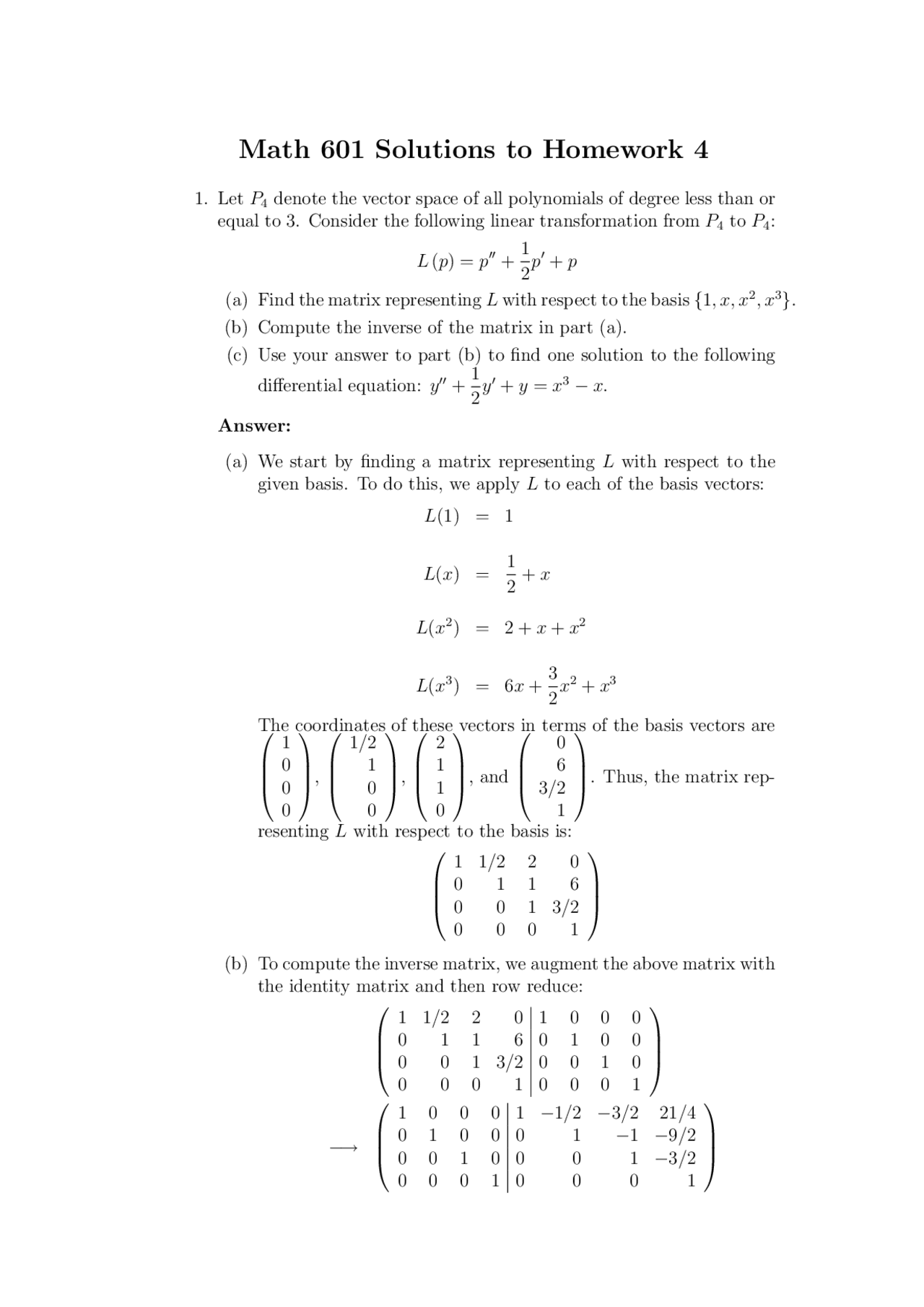 Solutions to Homework 4 | Methods in Applied Mathematics I | MATH 601 - Docsity