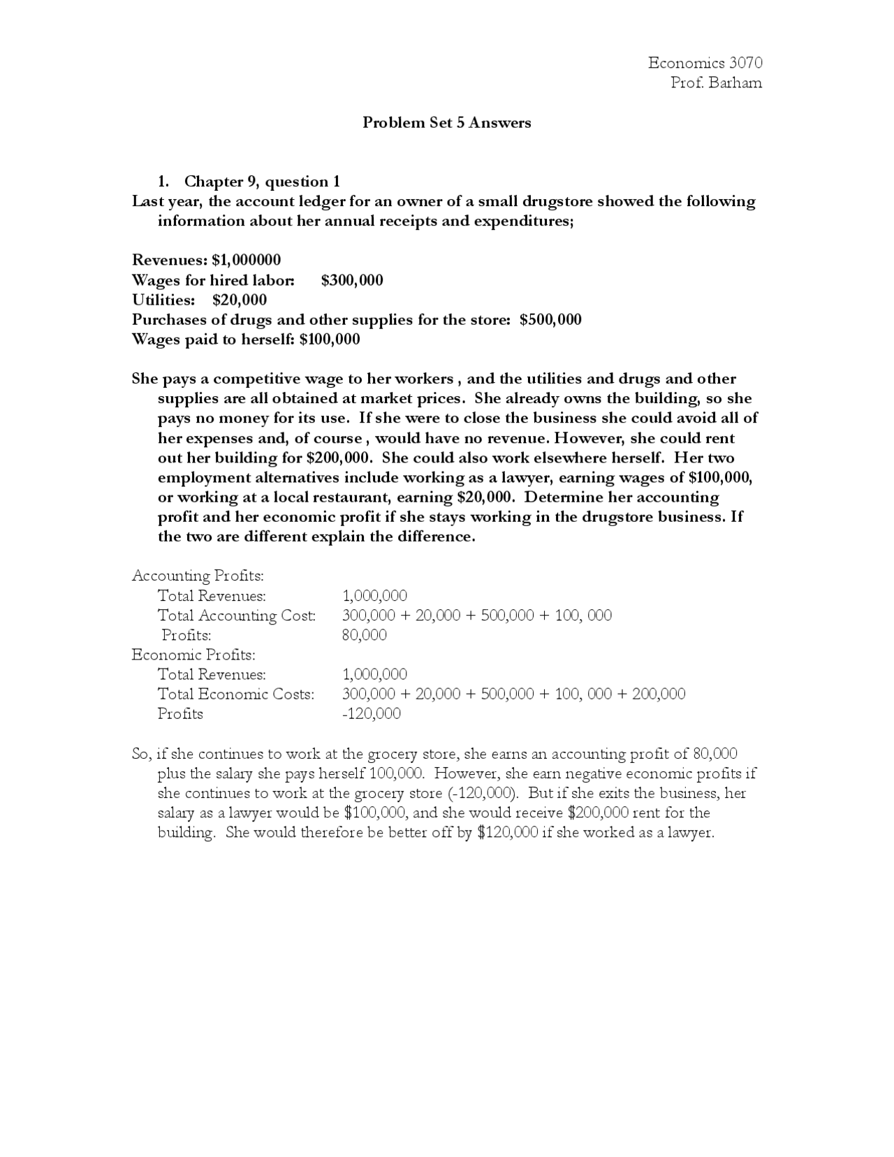 Problem Set 5 Answer Intermediate Microeconomic Theory Econ 3070 Assignments